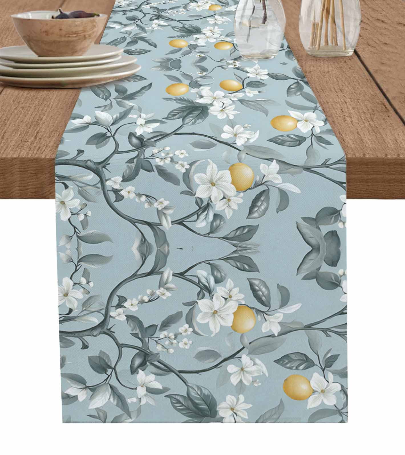 ERUNPONLY Lemon Leaves Table Runner - 108 Inch Long Garden Floral ...