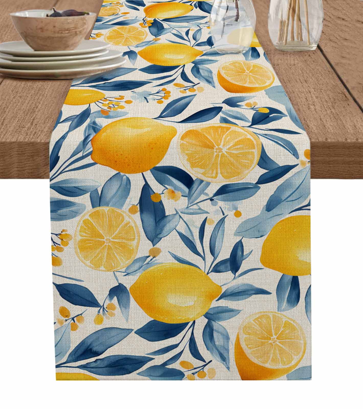 ERUNPONLY Lemon Leaves Table Runner - 72 Inch Long Rustic Wildflower ...