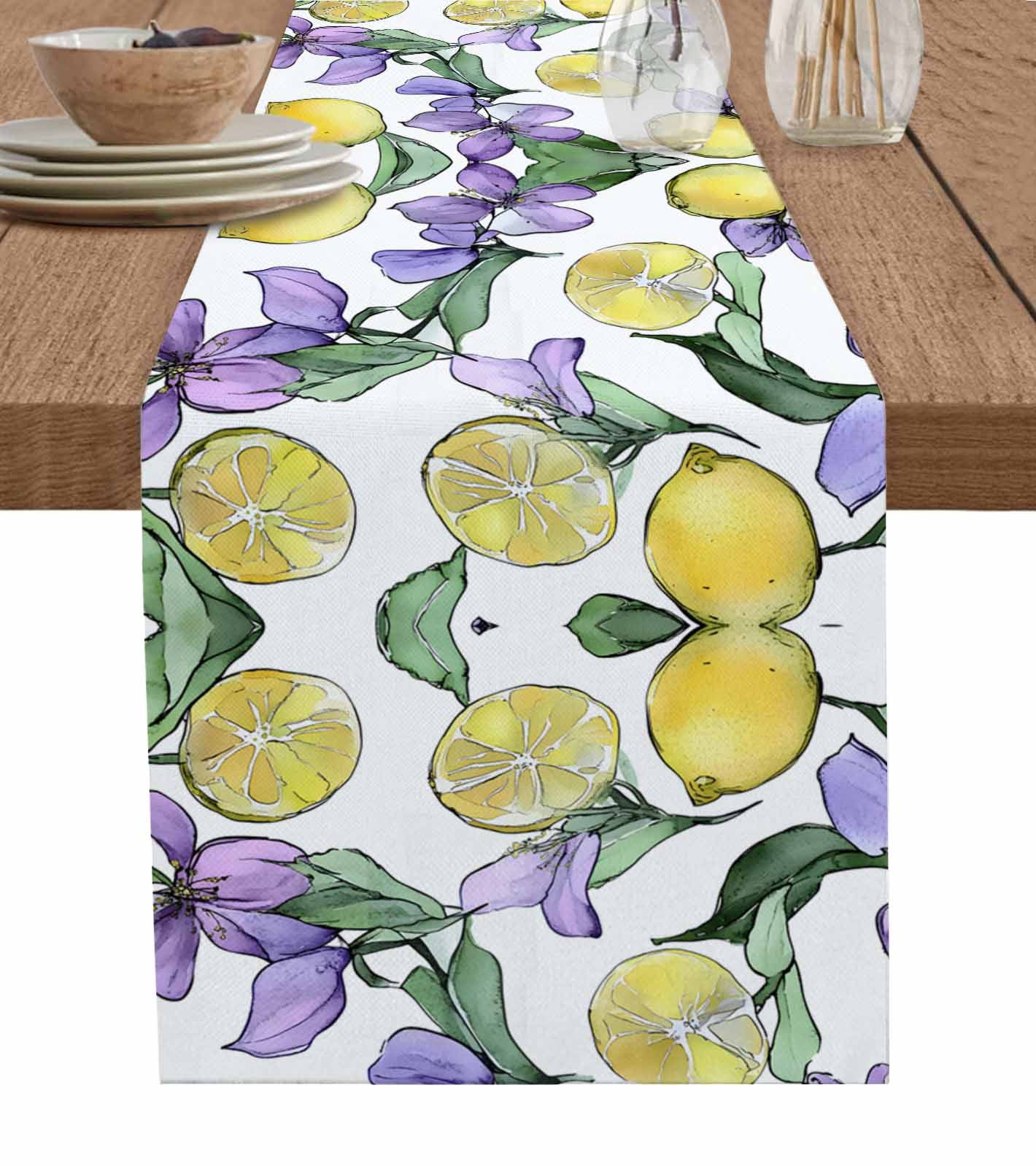 ERUNPONLY Lemon Table Runner - 108 Inch Long Purple Flower Floral ...
