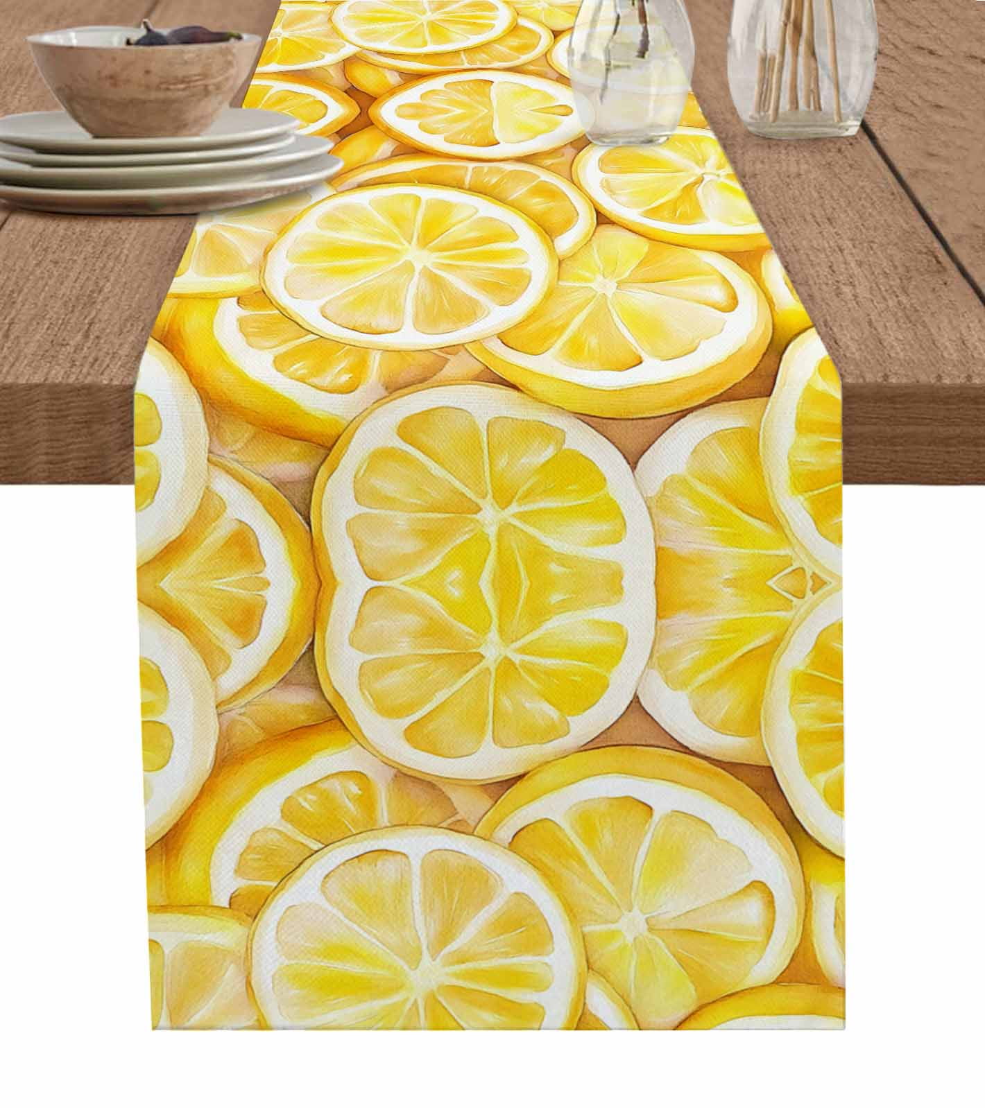 ERUNPONLY Lemon Table Runner - 48 Inch Long Summer Watercolor Yellow ...