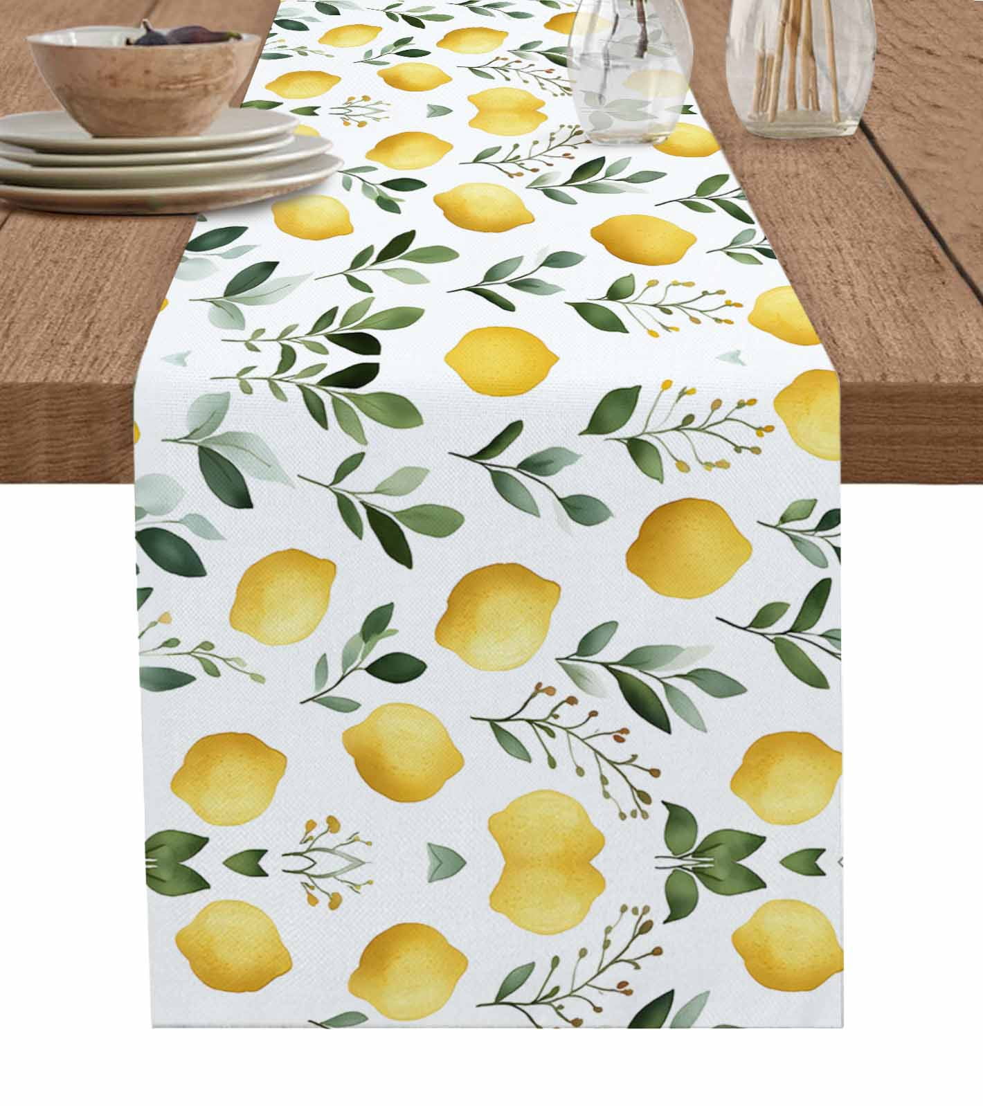 ERUNPONLY Lemon Table Runner - 48 Inch Long Yellow Fruit Sage Green ...