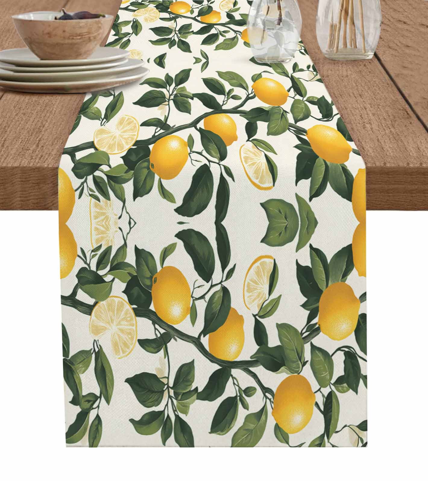 ERUNPONLY Lemon Table Runner - 72 Inch Long Summer Leaves Watercolor ...