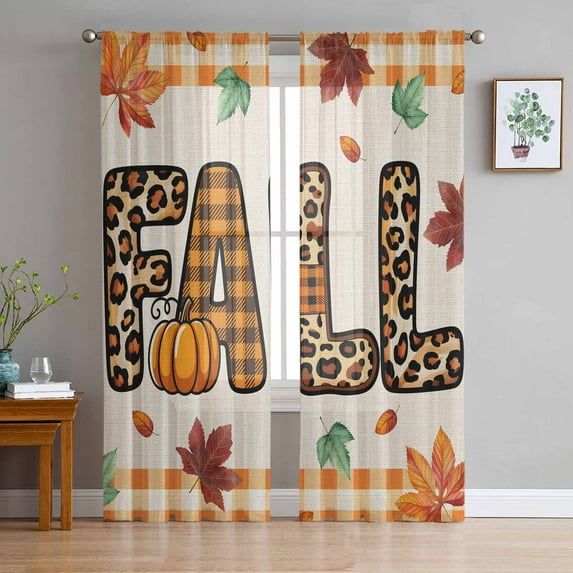 ERUNPONLY Leopard Print Fall Sheer Curtains 84 Inch Length 2 Panels Set ...