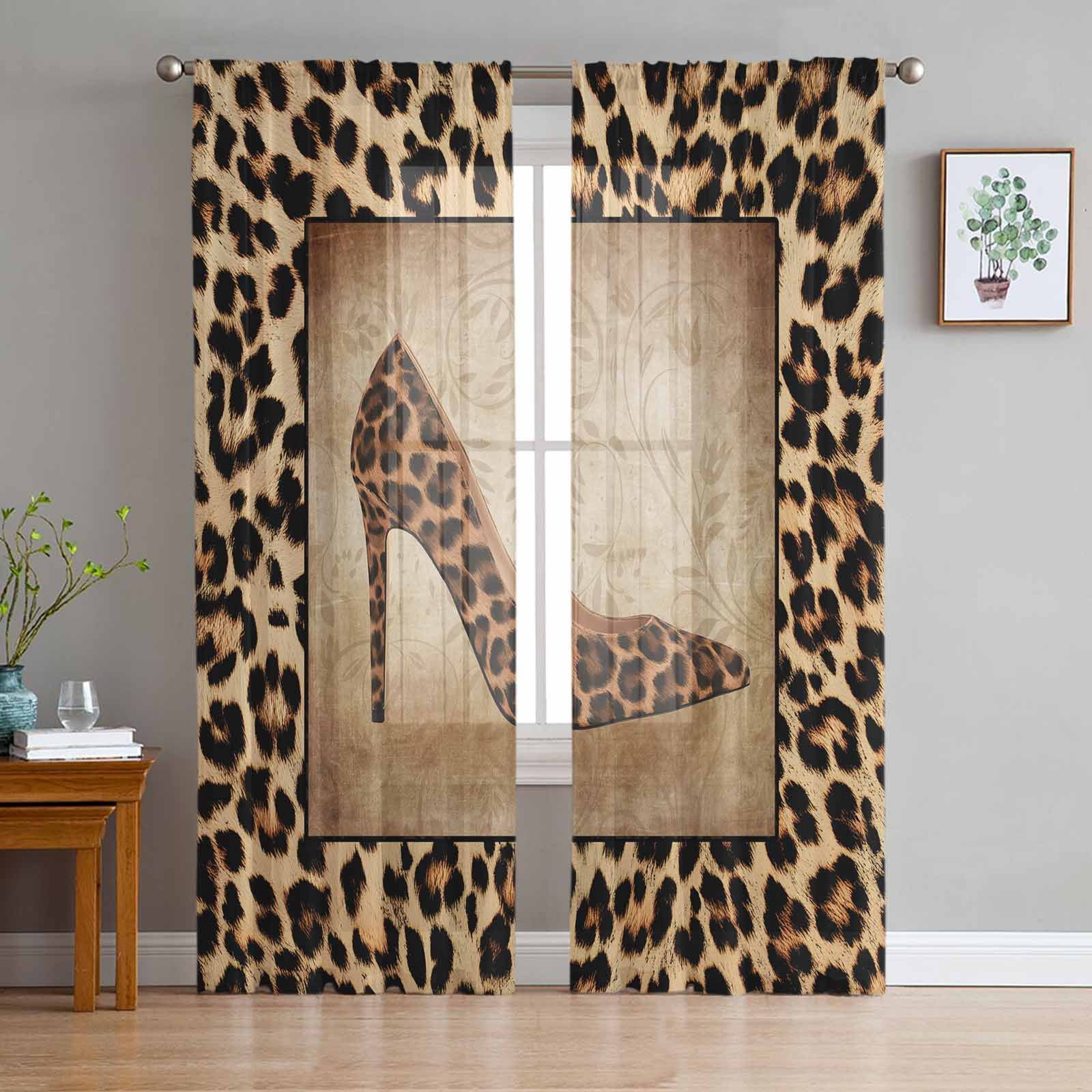 ERUNPONLY Leopard Print Sheer Curtains 72 Inch Length 2 Panels Set ...
