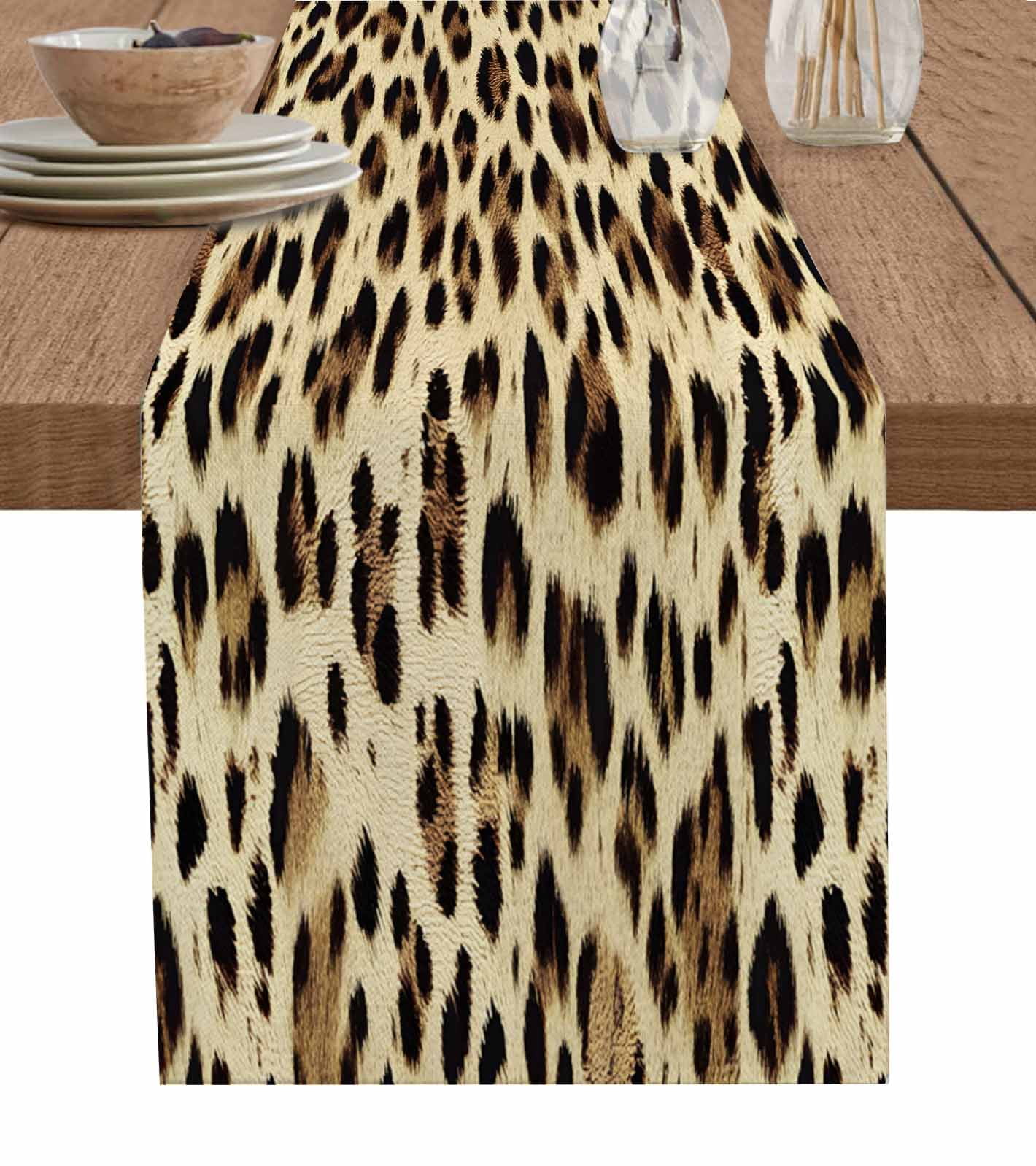 ERUNPONLY Leopard Printed Table Runner - 70 Inch Long Modern Animal Fur ...