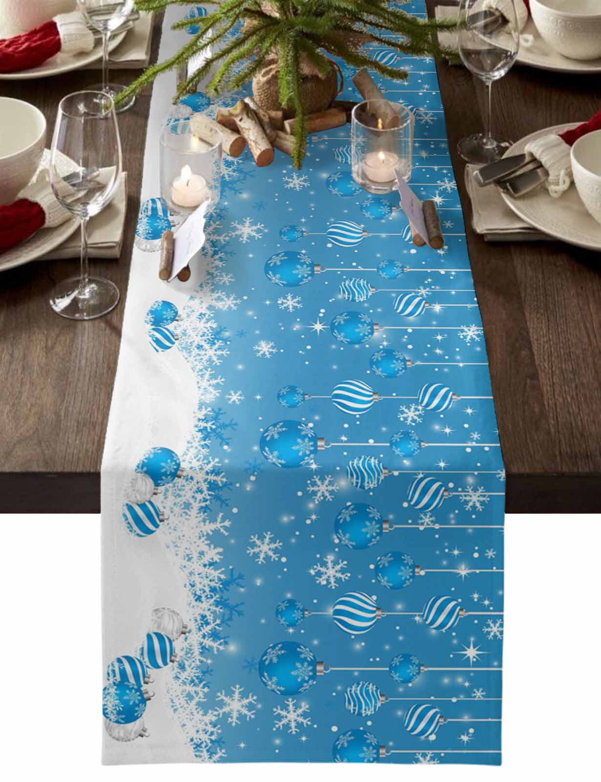 ERUNPONLY Light Blue Balls Christmas Table Runner - 36 Inch Long ...