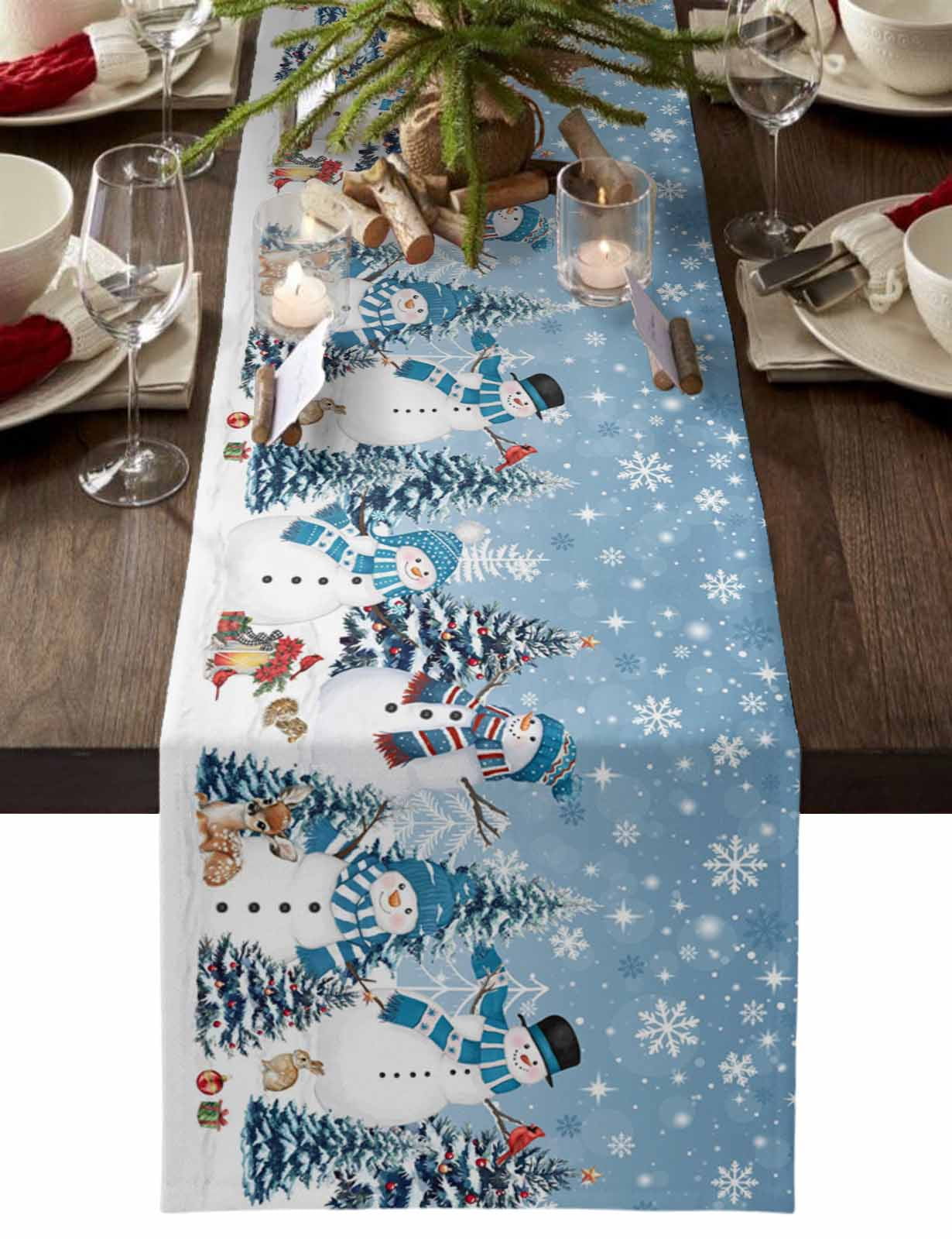ERUNPONLY Light Blue Christmas Table Runner - 48 Inch Long Xmas Snowman ...