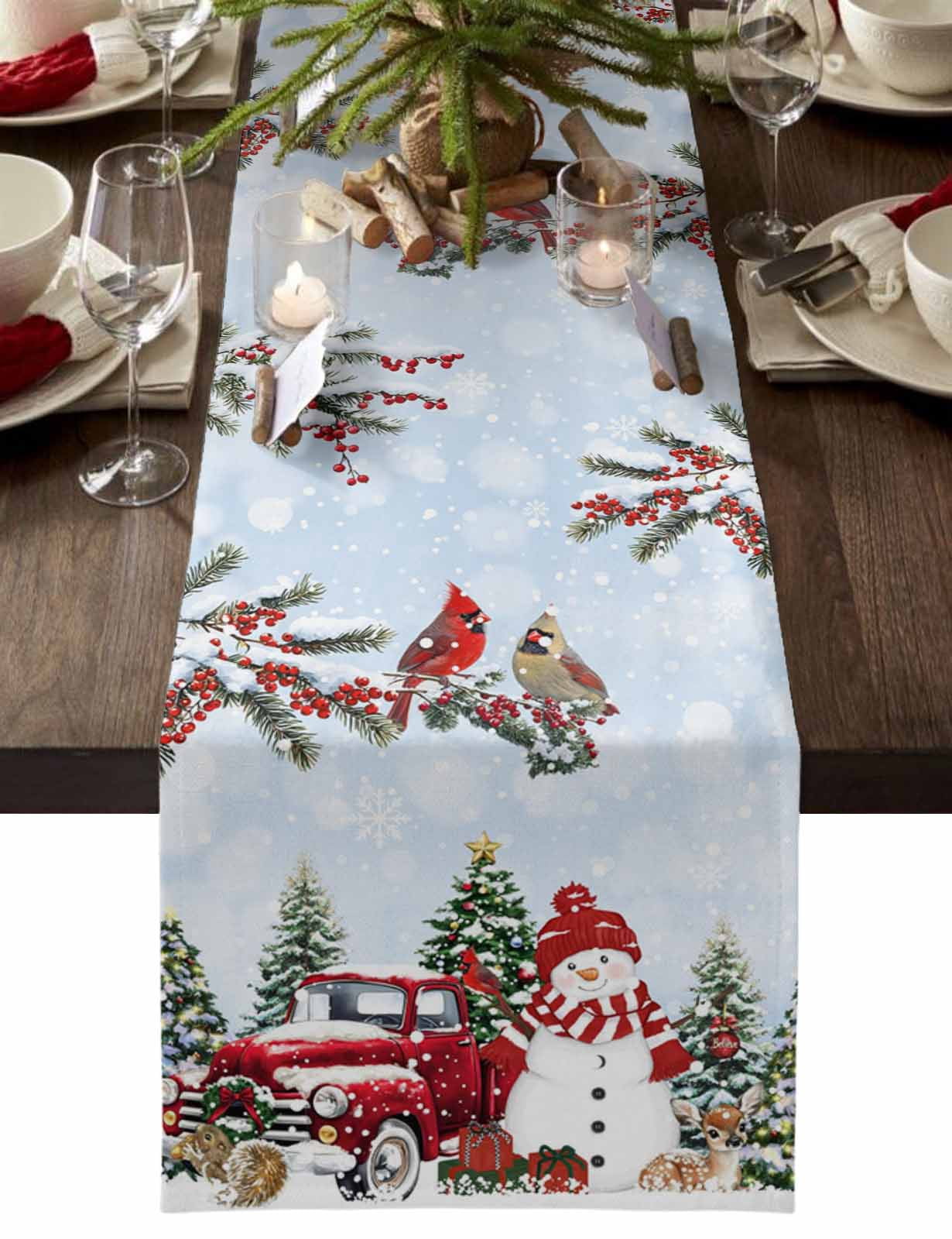 ERUNPONLY Light Blue Christmas Table Runner - 90 Inch Long Xmas Snowman ...