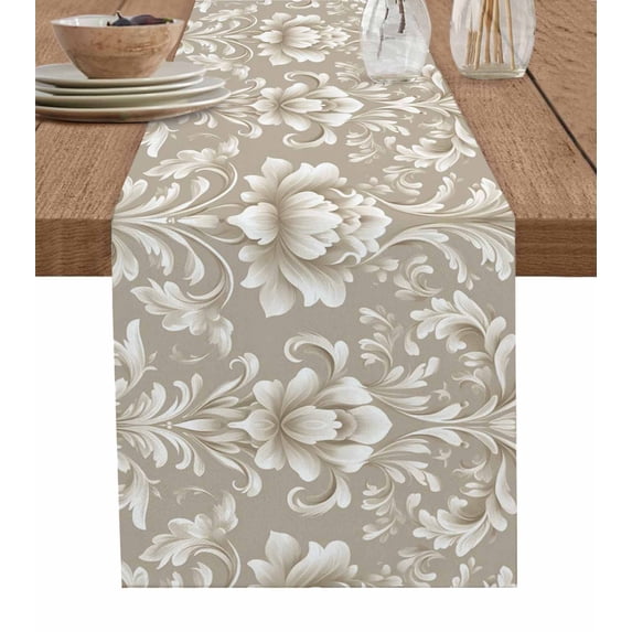 ERUNPONLY Light Brown Flowers Table Runner - 108 Inch Long Rustic Boho ...