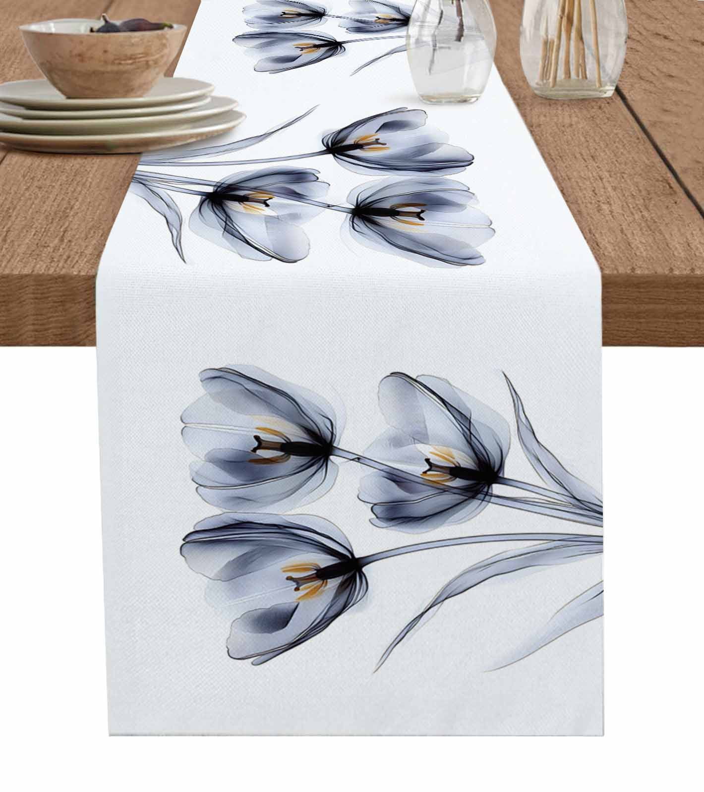 ERUNPONLY Light Grey Tulip Table Runner - 70 Inch Long Rustic Elegant ...