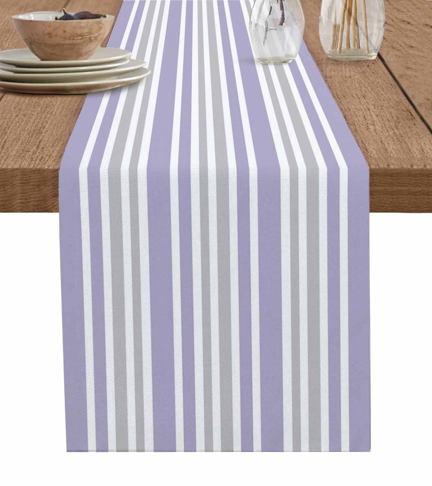ERUNPONLY Light Purple Stripes Table Runner - 90 Inch Long Modern ...