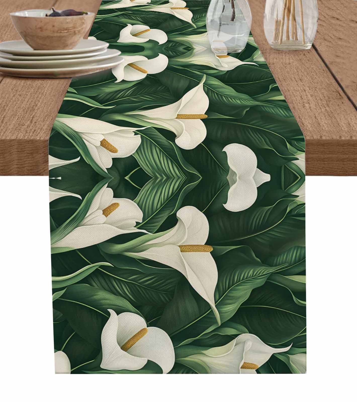 ERUNPONLY Lily Flower Table Runner - 60 Inch Long Green Nature Summer ...
