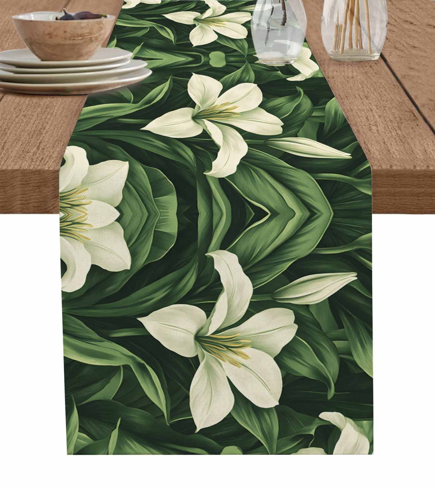ERUNPONLY Lily Flower Table Runner - 72 Inch Long Vintage Summer Nature ...