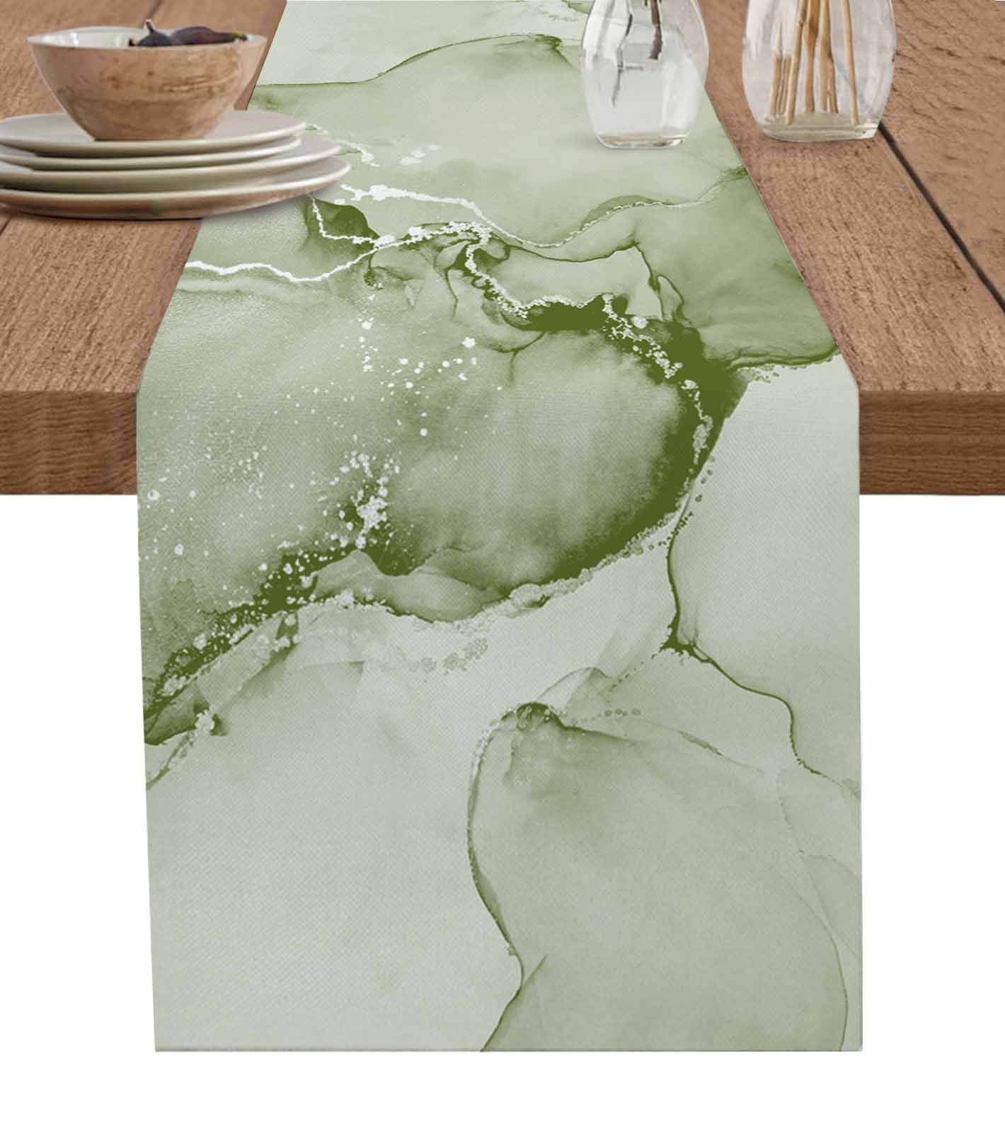 ERUNPONLY Marble Sage Green Table Runner - 108 Inch Long Modern ...