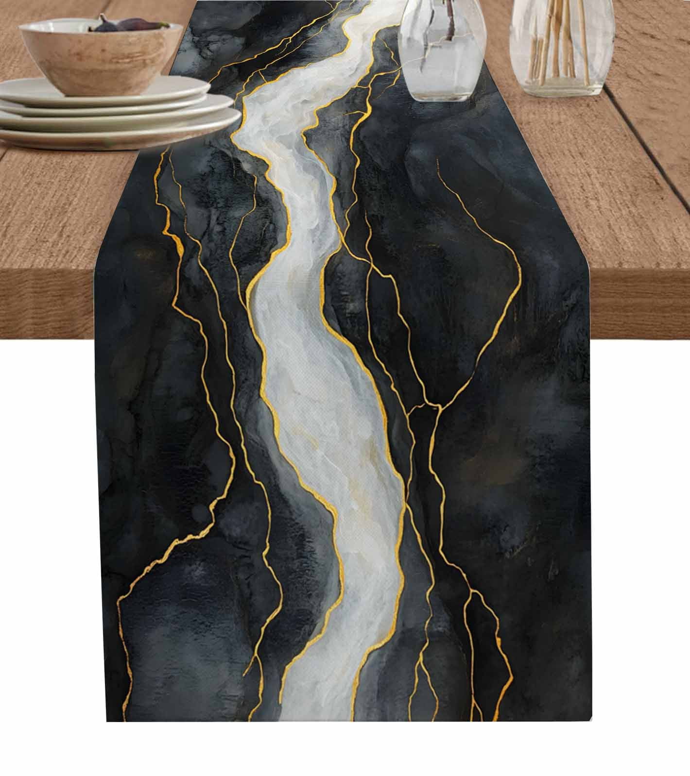 ERUNPONLY Marble Table Runner - 120 Inch Long Black Grey Modern Luxury ...