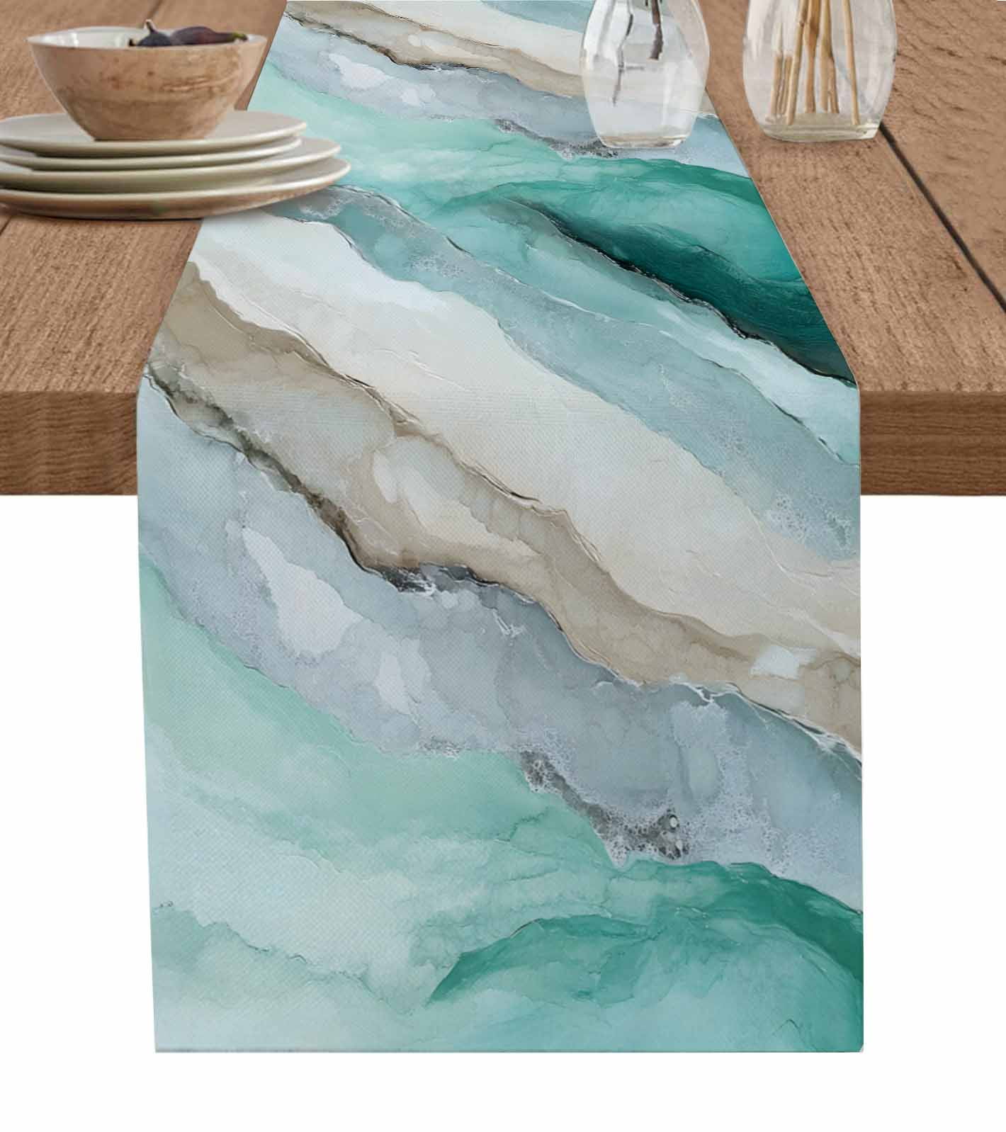 ERUNPONLY Marble Turquoise Table Runner - 72 Inch Long Country Ombre ...