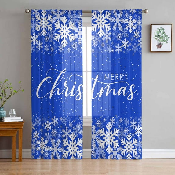 ERUNPONLY Merry Christmas Sheer Curtains 63 Inch Length 2 Panels Set ...