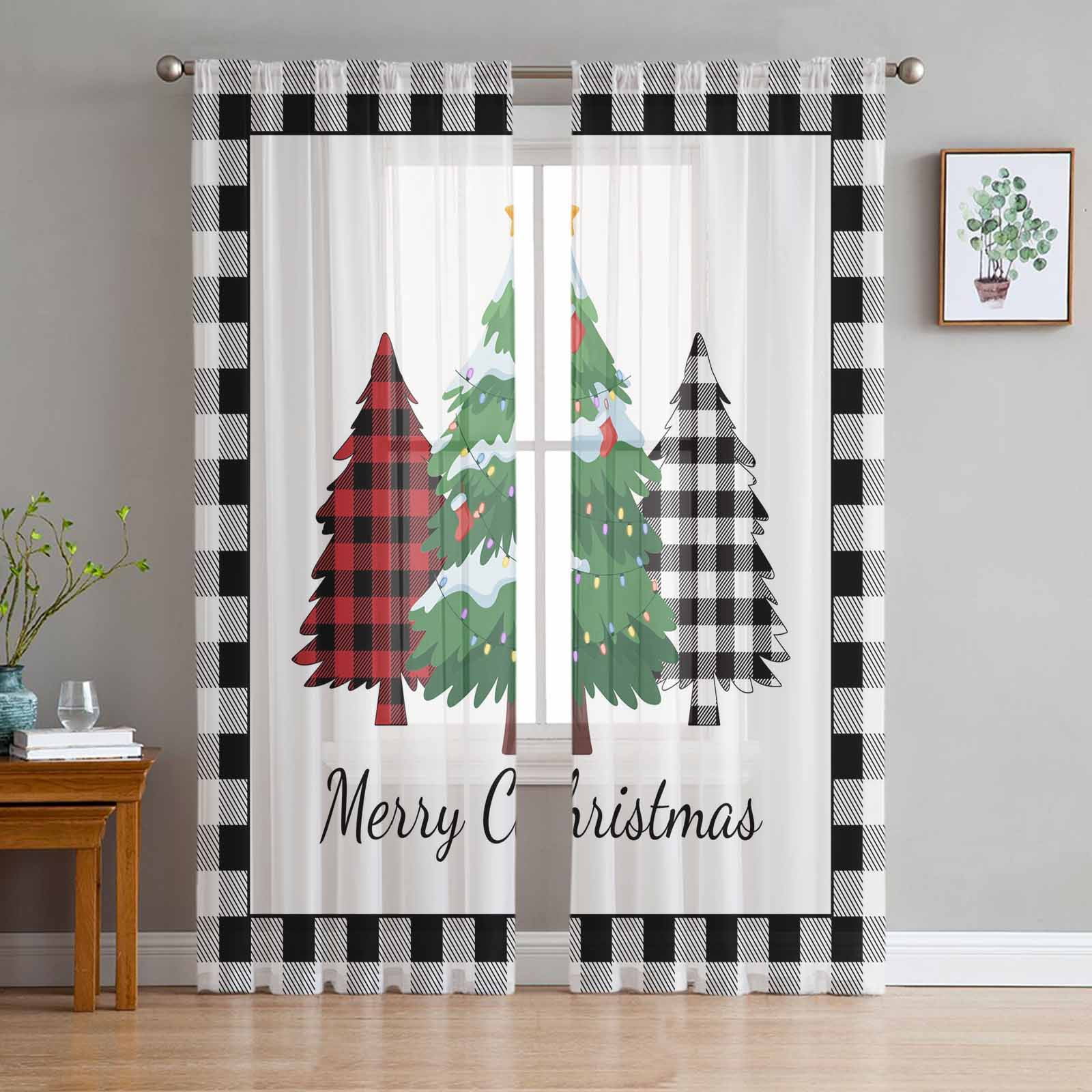 ERUNPONLY Merry Christmas Sheer Curtains 63 Inch Length 2 Panels Set ...