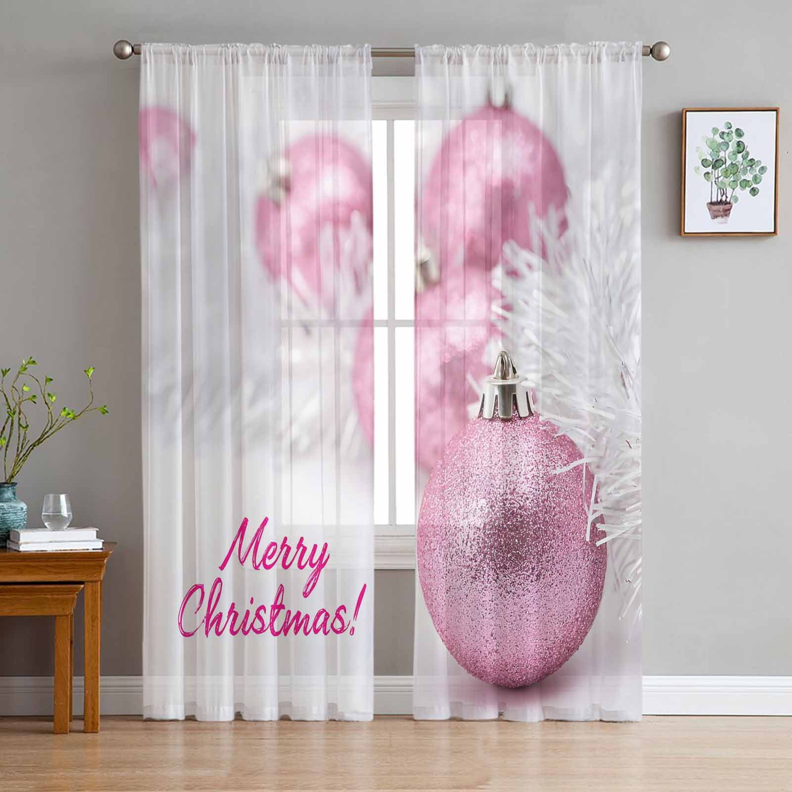 ERUNPONLY Merry Christmas Sheer Curtains 72 Inch Length 2 Panels Set ...