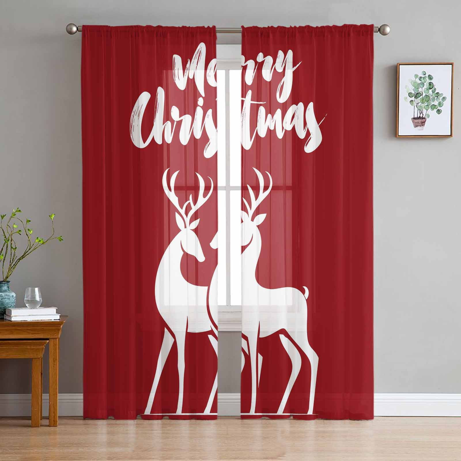 ERUNPONLY Merry Christmas Sheer Curtains 72 Inch Length 2 Panels Set ...
