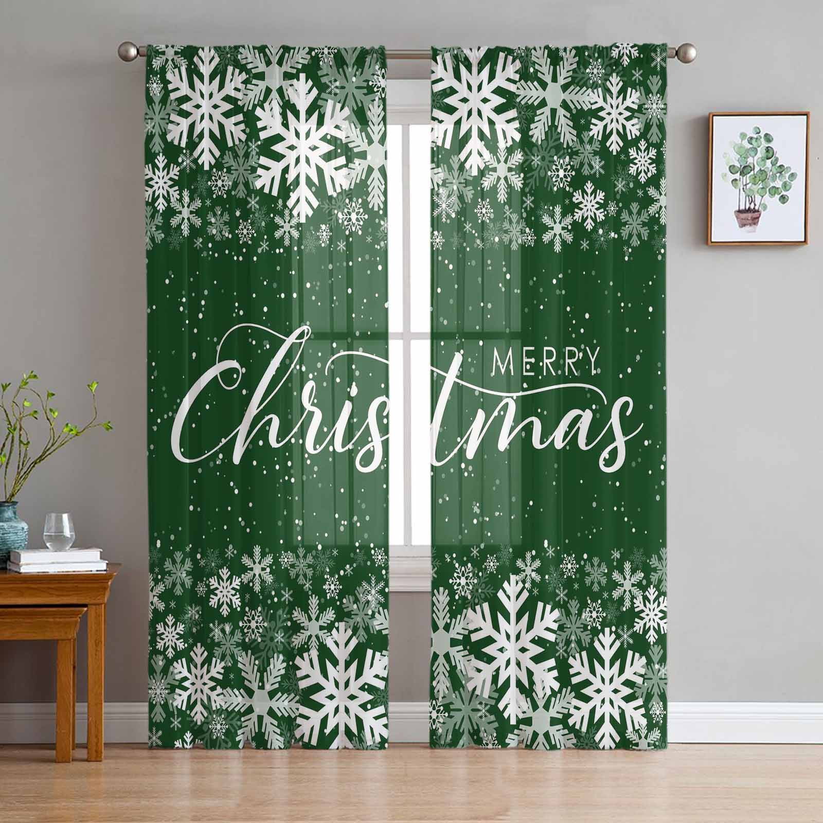 ERUNPONLY Merry Christmas Sheer Curtains 72 Inch Length 2 Panels Set ...