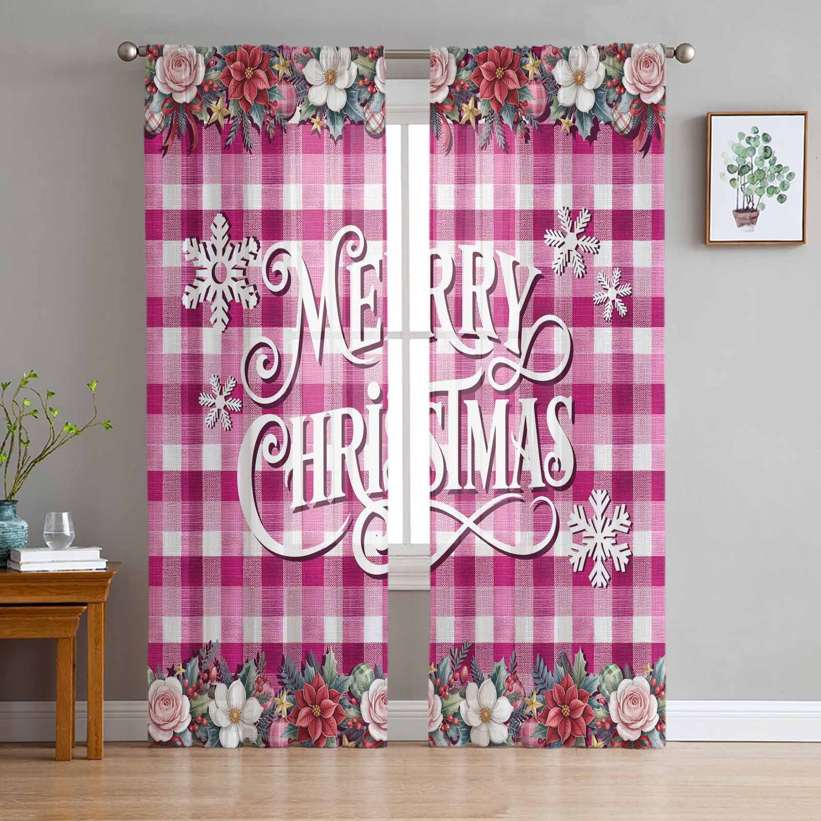 ERUNPONLY Merry Christmas Sheer Curtains 84 Inch Length 2 Panels Set ...