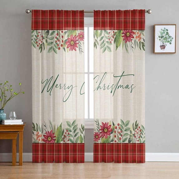 ERUNPONLY Merry Christmas Sheer Curtains 84 Inch Length 2 Panels Set ...