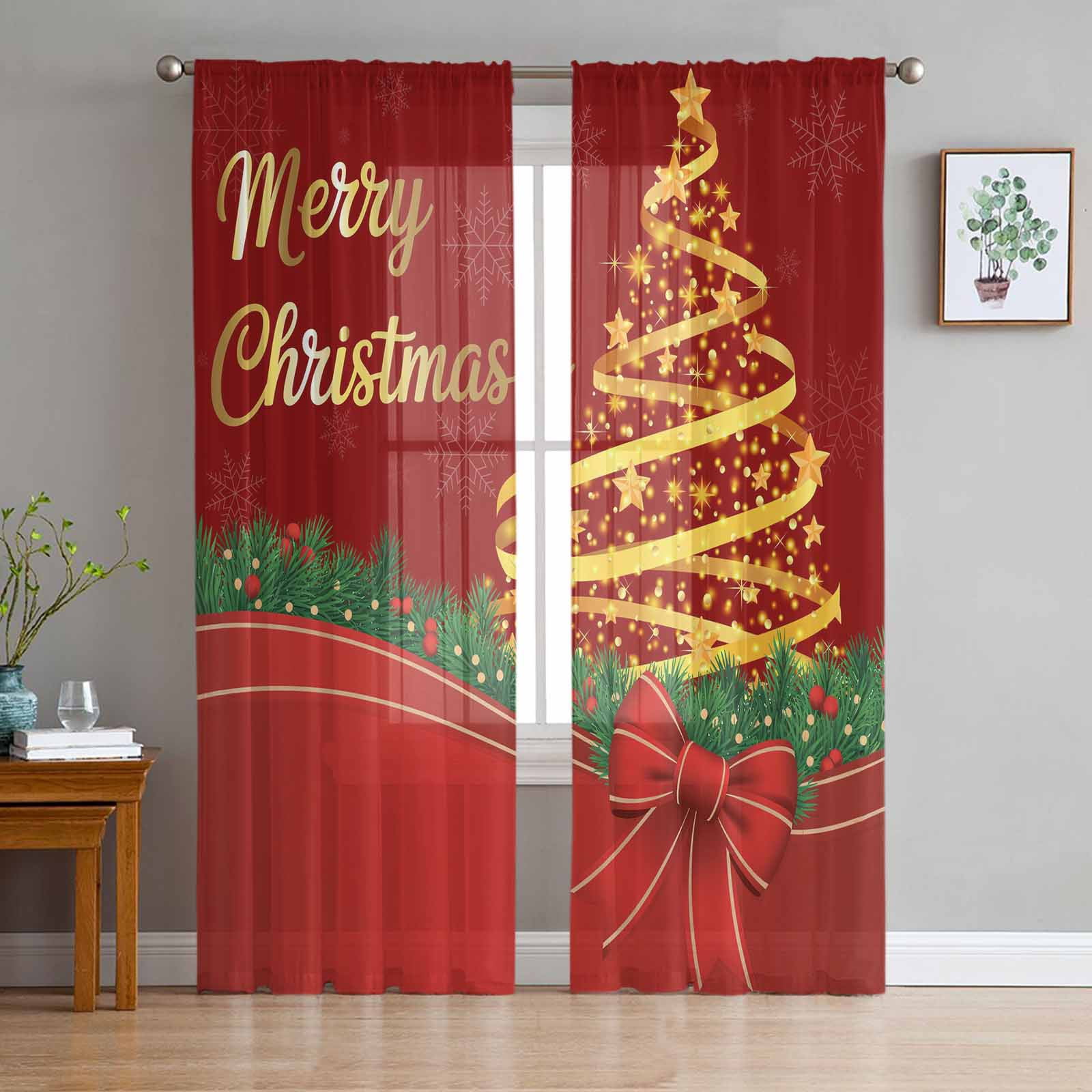 ERUNPONLY Merry Christmas Sheer Curtains 84 Inch Length 2 Panels Set ...