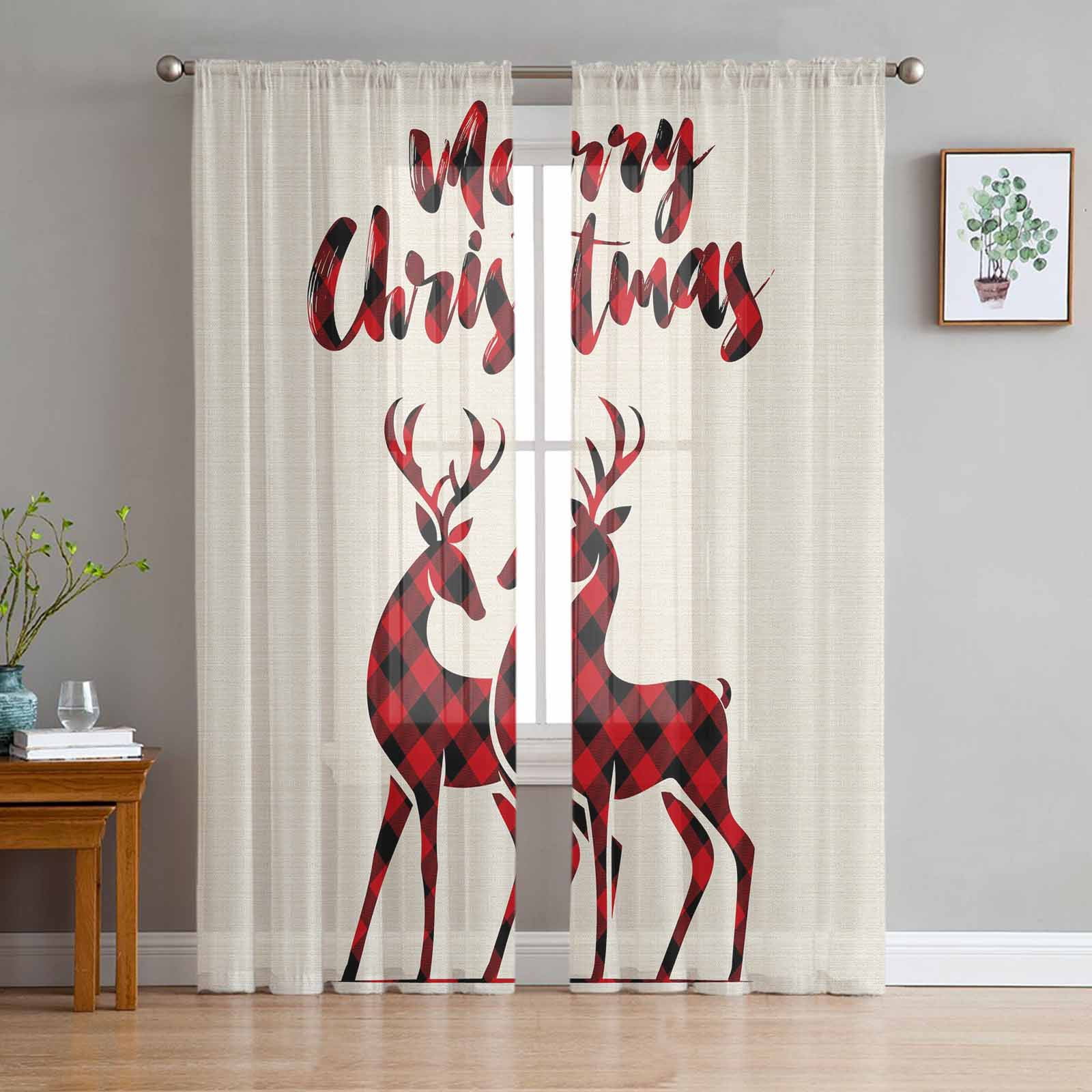 ERUNPONLY Merry Christmas Sheer Curtains 96 Inch Length 2 Panels Set ...