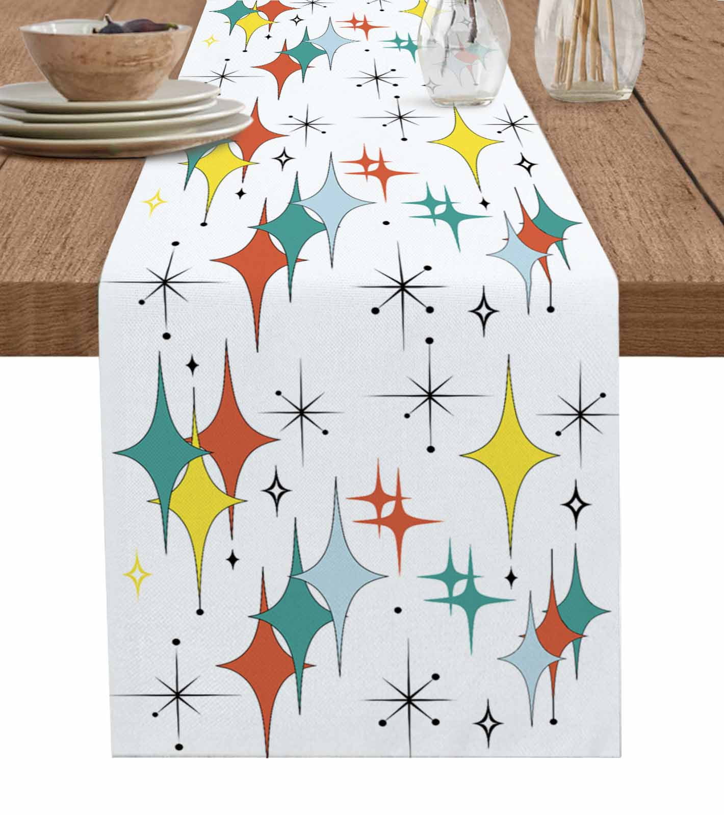 ERUNPONLY Middle Century Table Runner - 36 Inch Long Boho Abstract Art ...