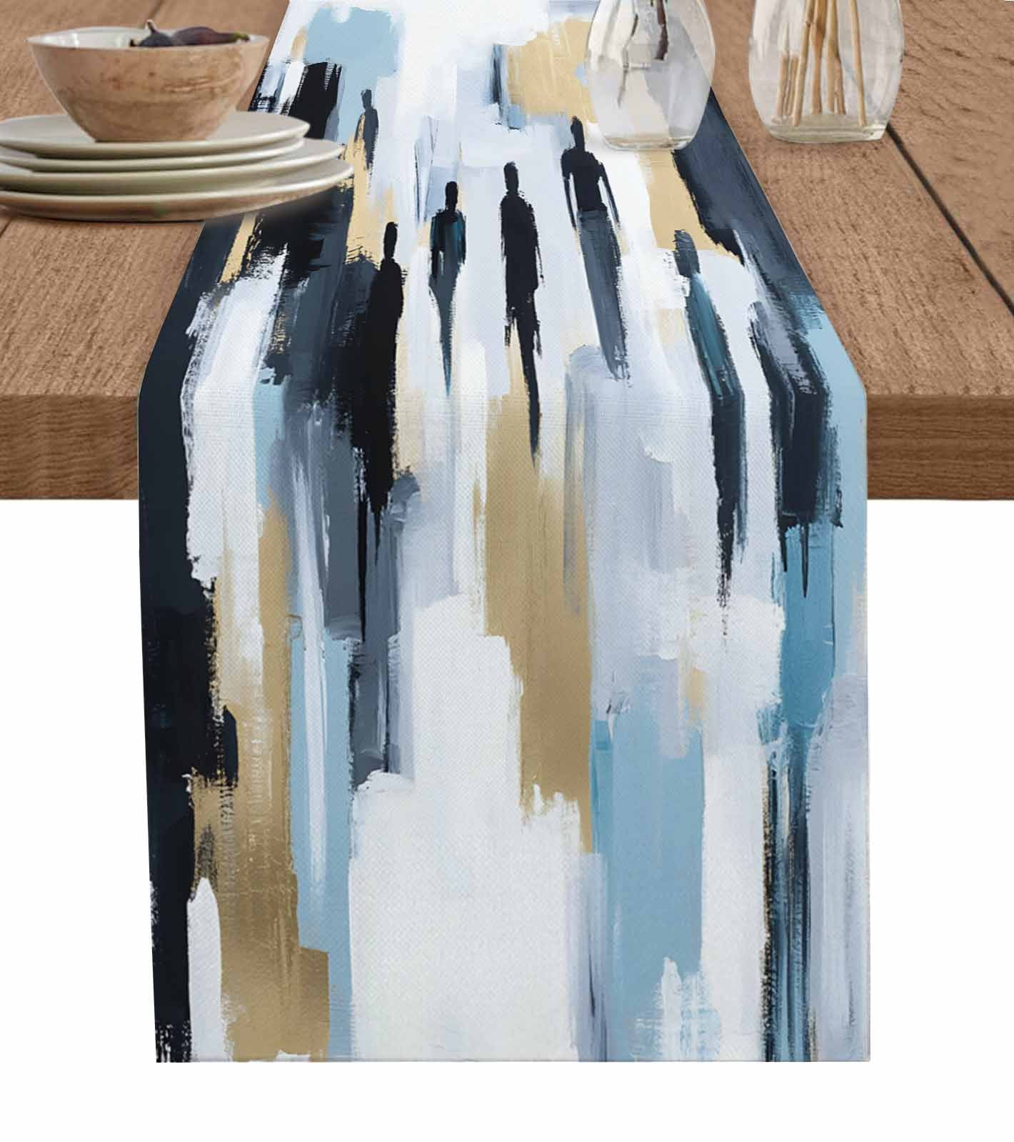 ERUNPONLY Modern Canvas Table Runner - 48 Inch Long Abstract Oil ...