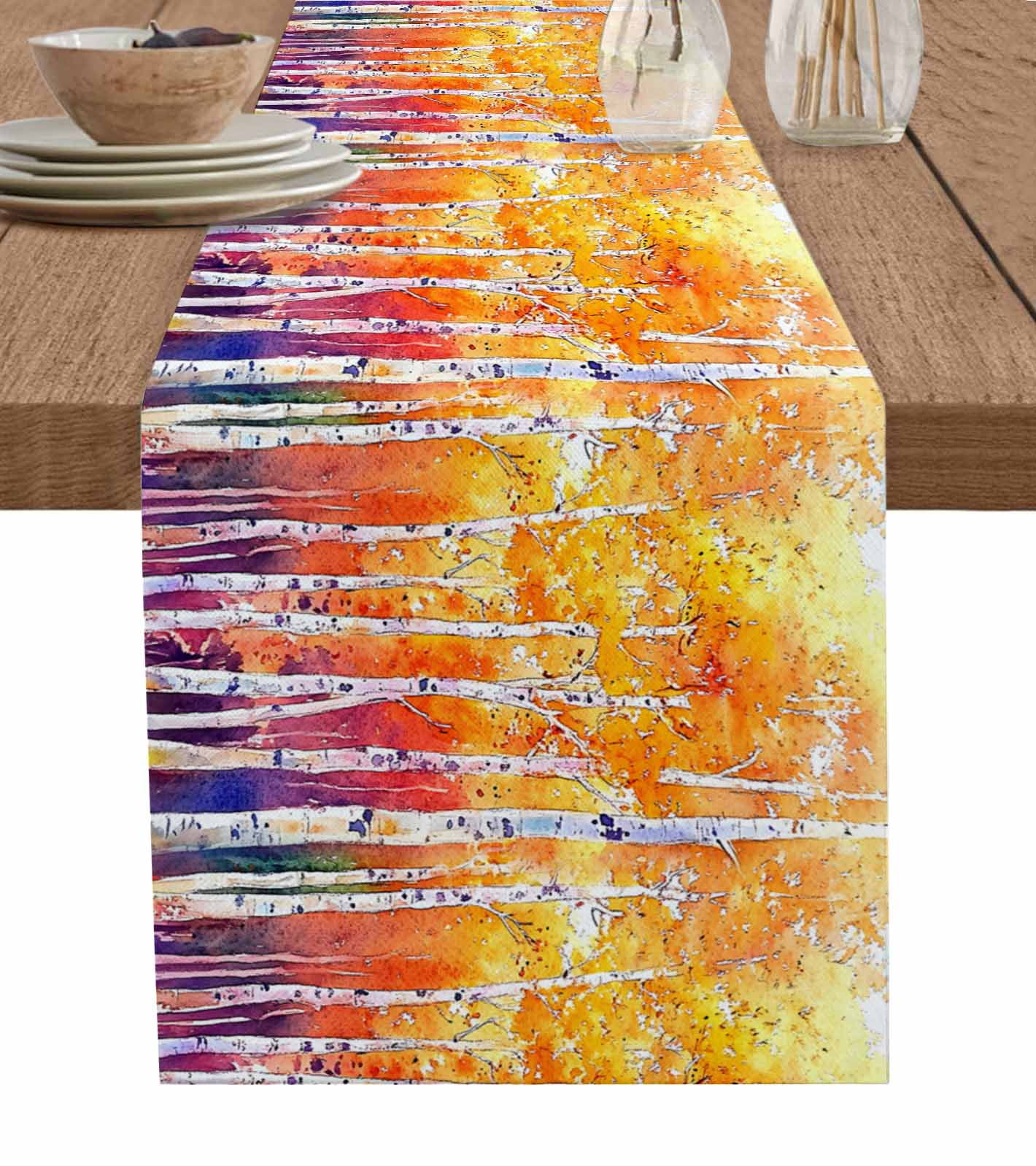 ERUNPONLY Modern Forest Table Runner - 108 Inch Long Abstract Colorful ...