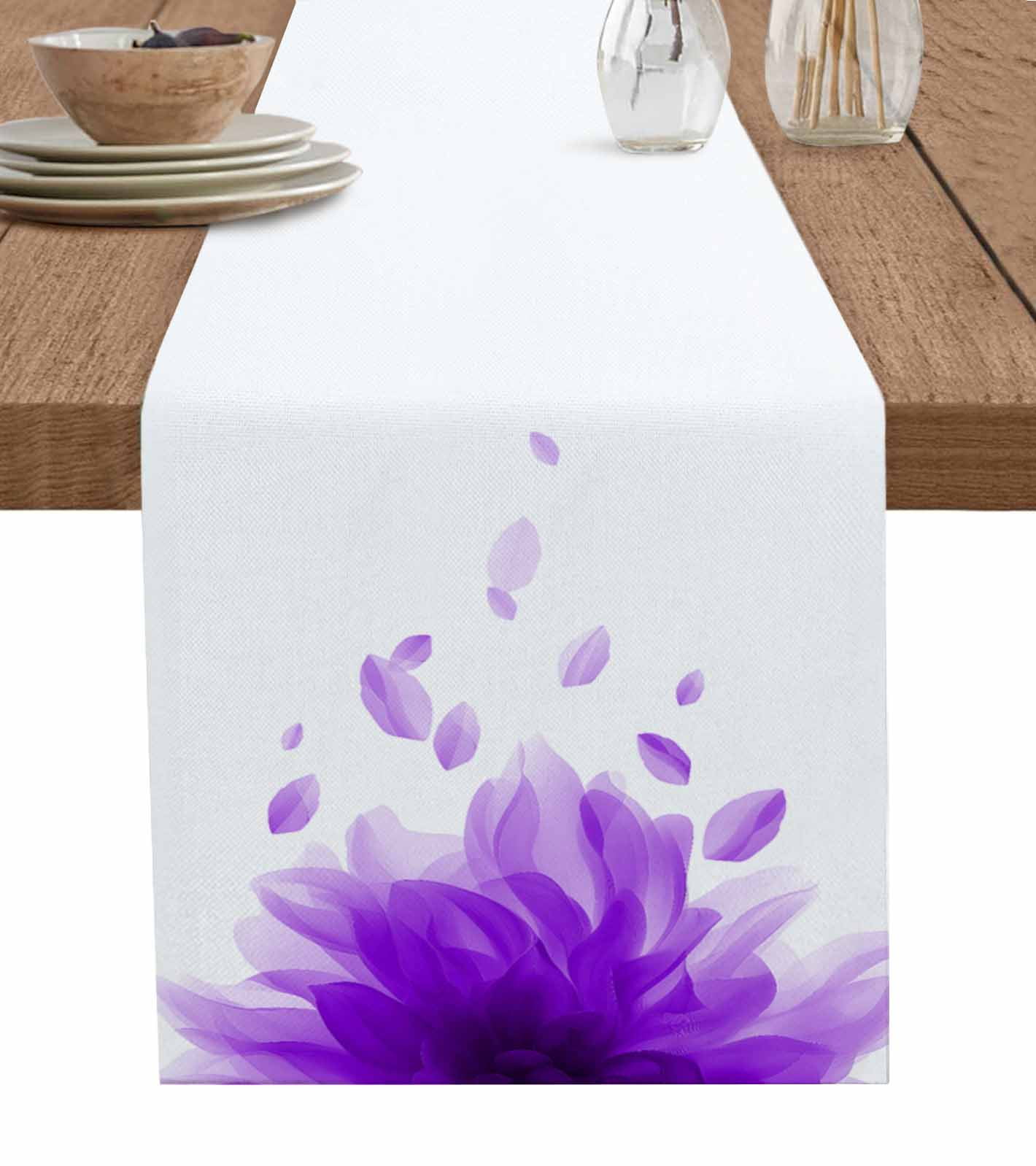 ERUNPONLY Modern Purple Table Runner - 72 Inch Long Gradient Floral Abstract Bohemian White ...