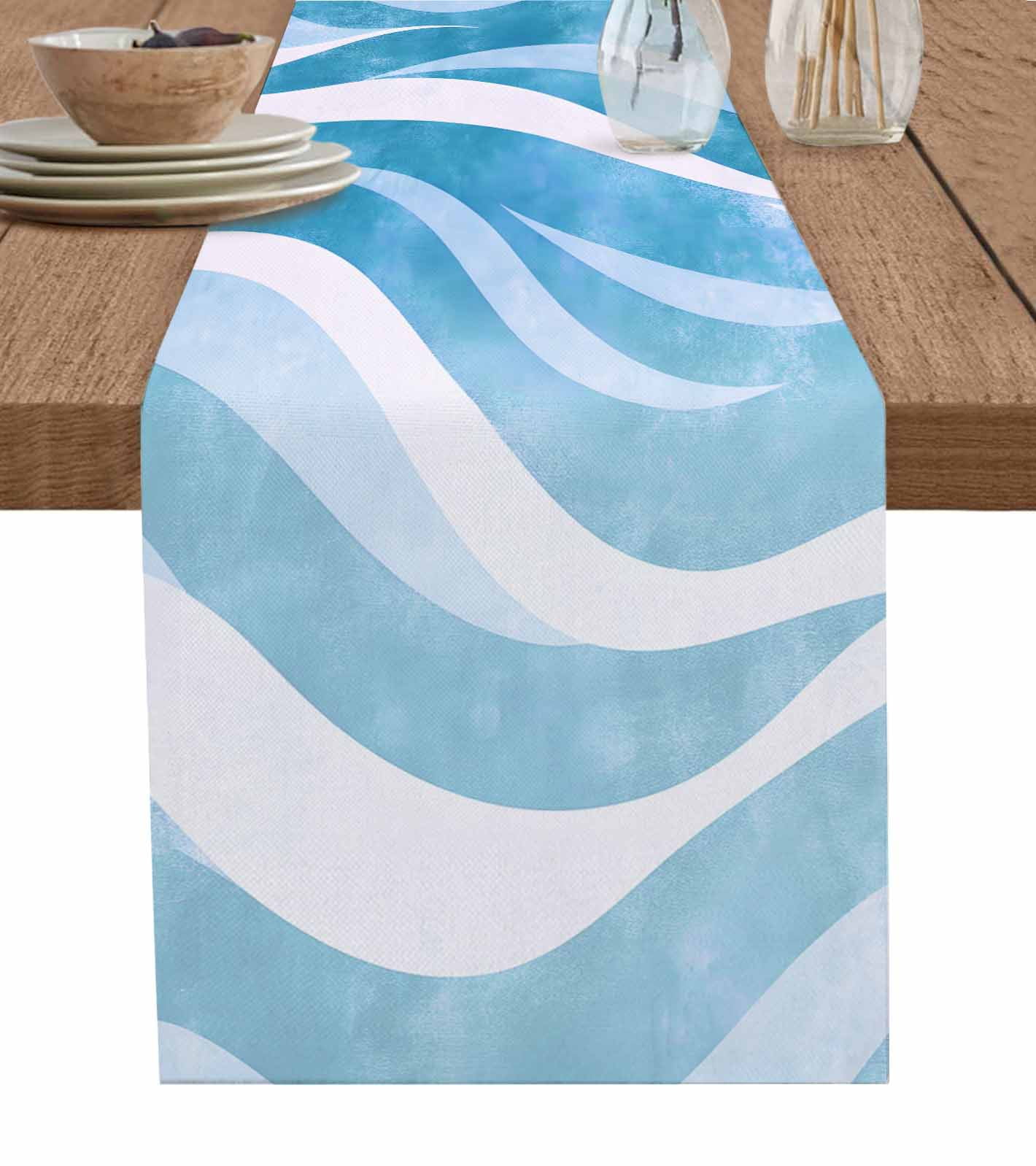 ERUNPONLY Moire Blue Ombre Table Runner - 90 Inch Long Abstract Art ...