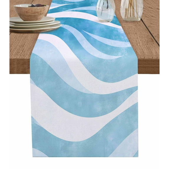 ERUNPONLY Moire Blue Ombre Table Runner - 90 Inch Long Abstract Art ...