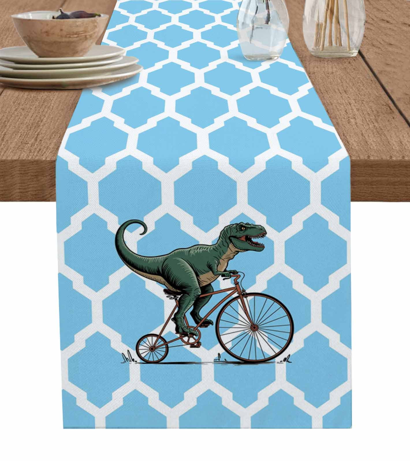 ERUNPONLY Morocco Light Blue Table Runner - 120 Inch Long Cute Dinosaur ...