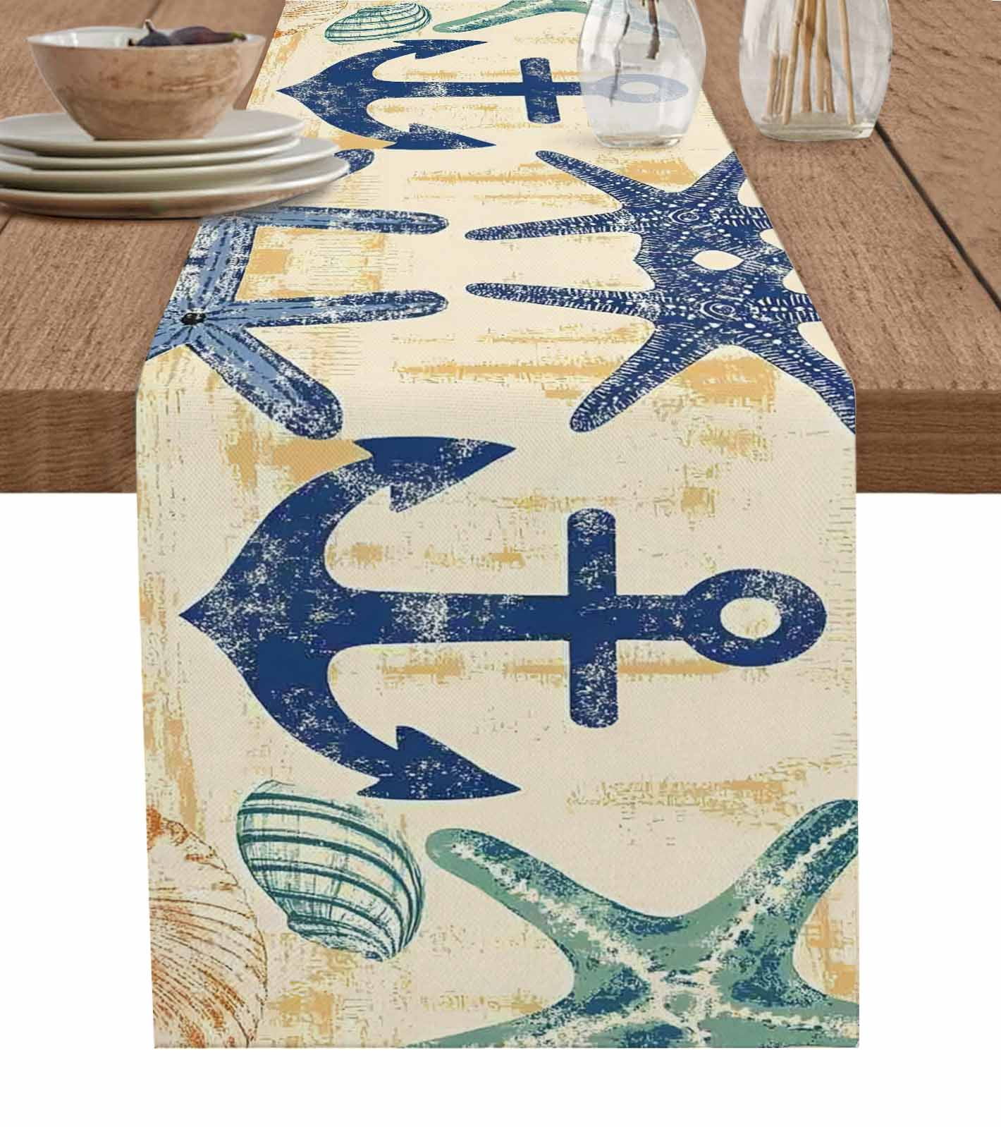 ERUNPONLY Nautical Anchor Table Runner - 72 Inch Long Summer Coastal ...
