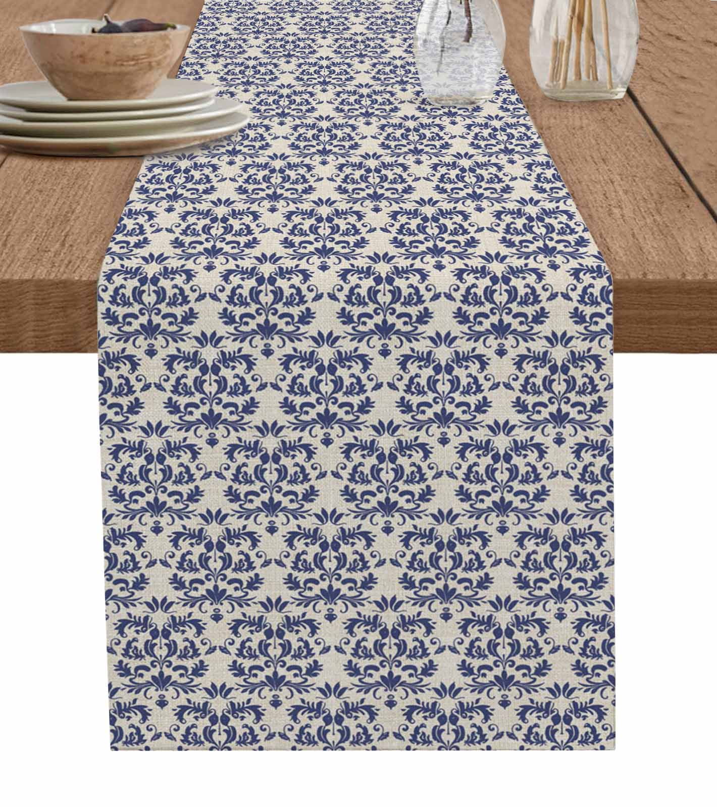 ERUNPONLY Navy Blue Baroque Table Runner - 60 Inch Long Vintage ...