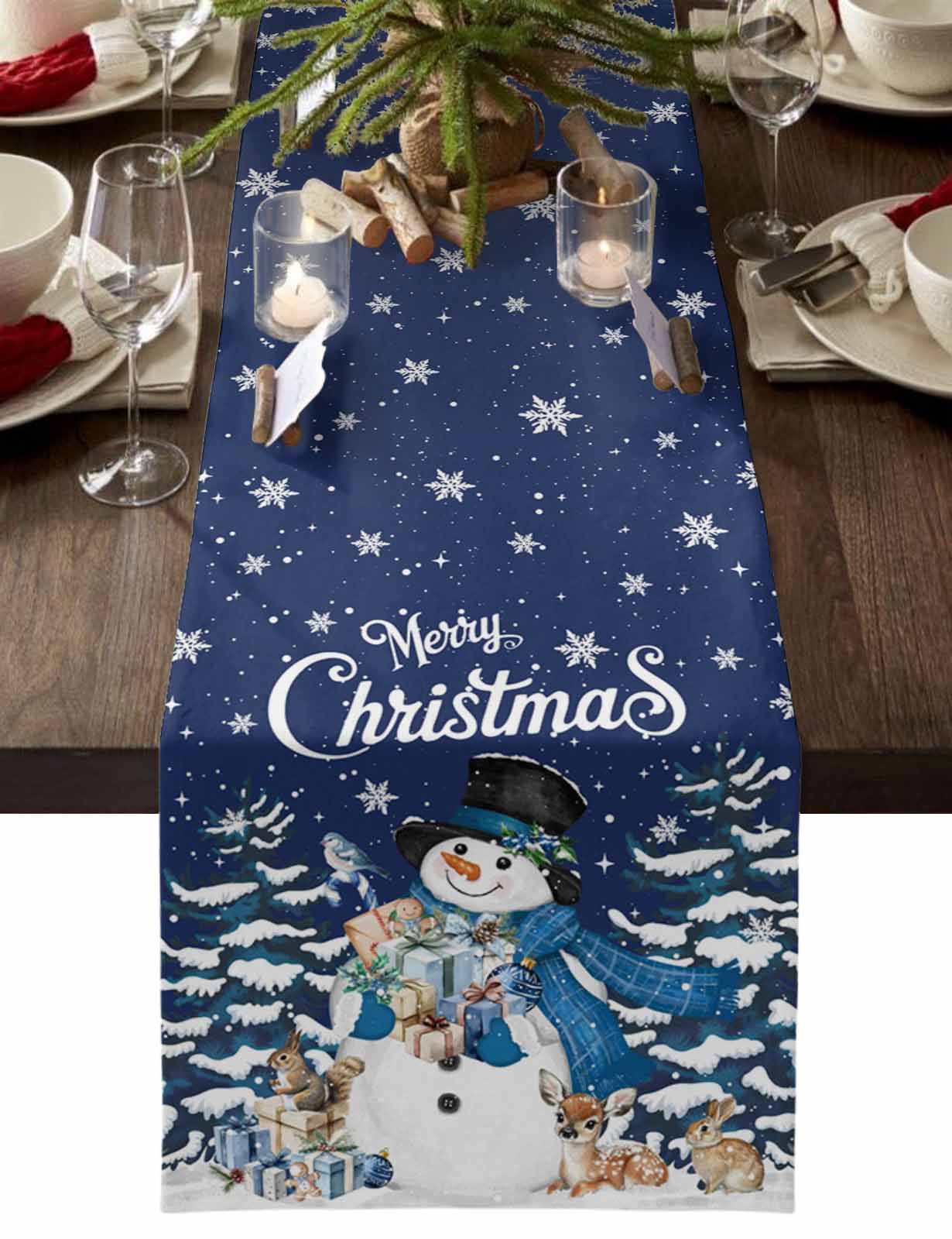 ERUNPONLY Navy Blue Christmas Snowman Table Runner - 70 Inch Long Xmas ...