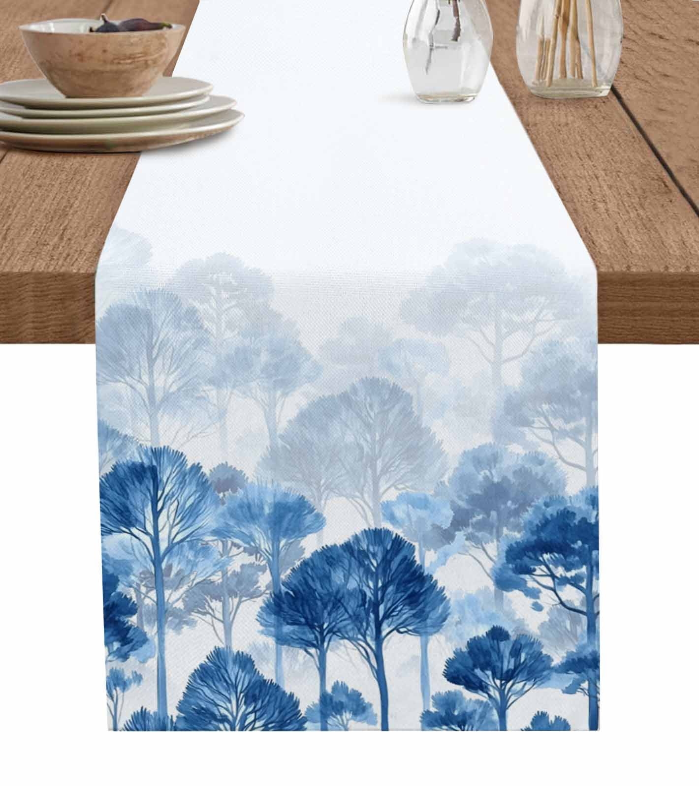 ERUNPONLY Navy Blue Forest Table Runner - 90 Inch Long Rustic Botanical ...