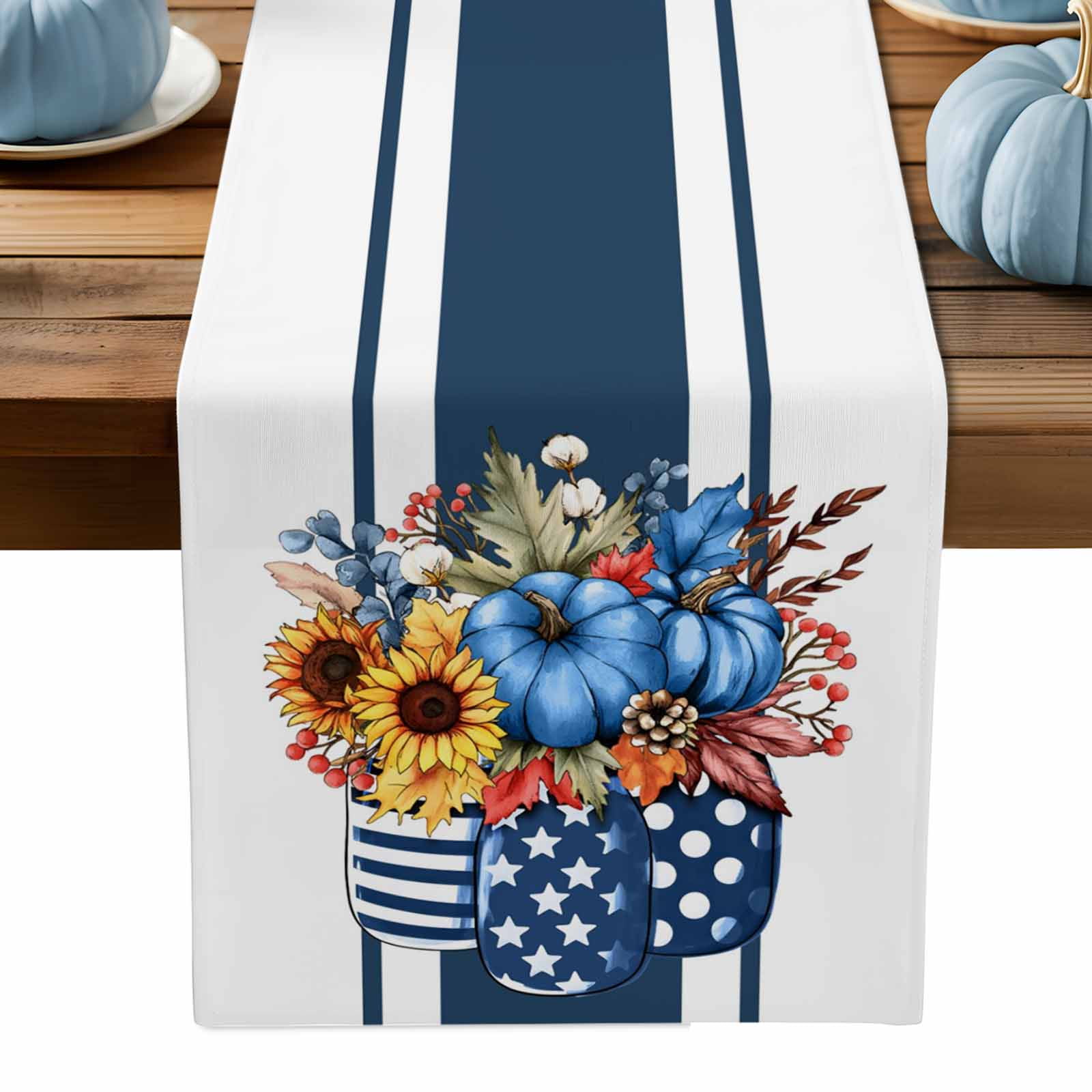 ERUNPONLY Navy Blue Pumpkin Table Runner - 48 Inch Long Fall ...