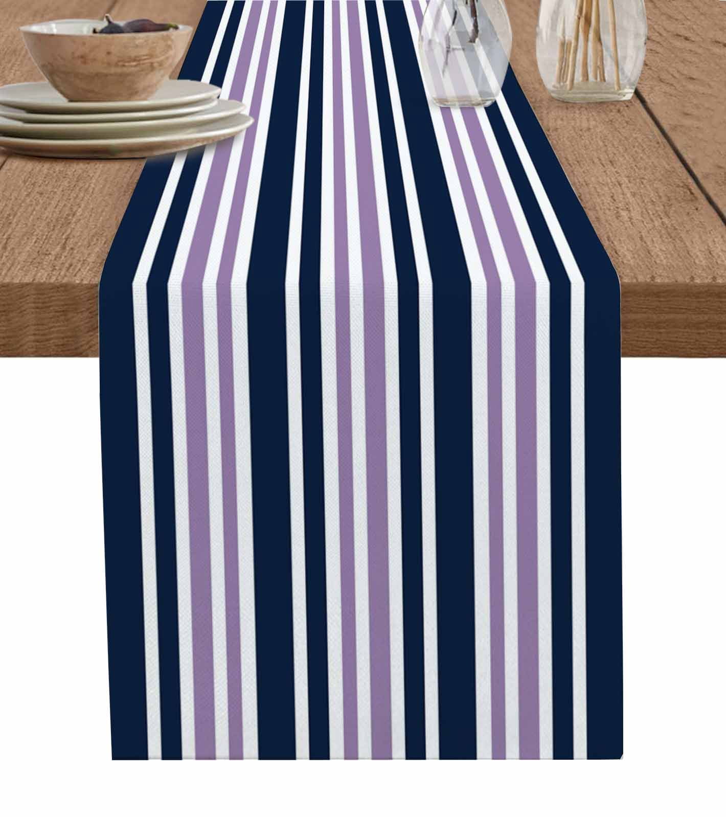 ERUNPONLY Navy Blue Purple Striped Table Runner - 90 Inch Long Gradient ...