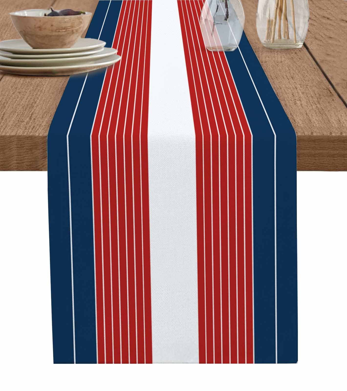 ERUNPONLY Navy Blue Red Stripe Table Runner - 60 Inch Long Modern Art ...