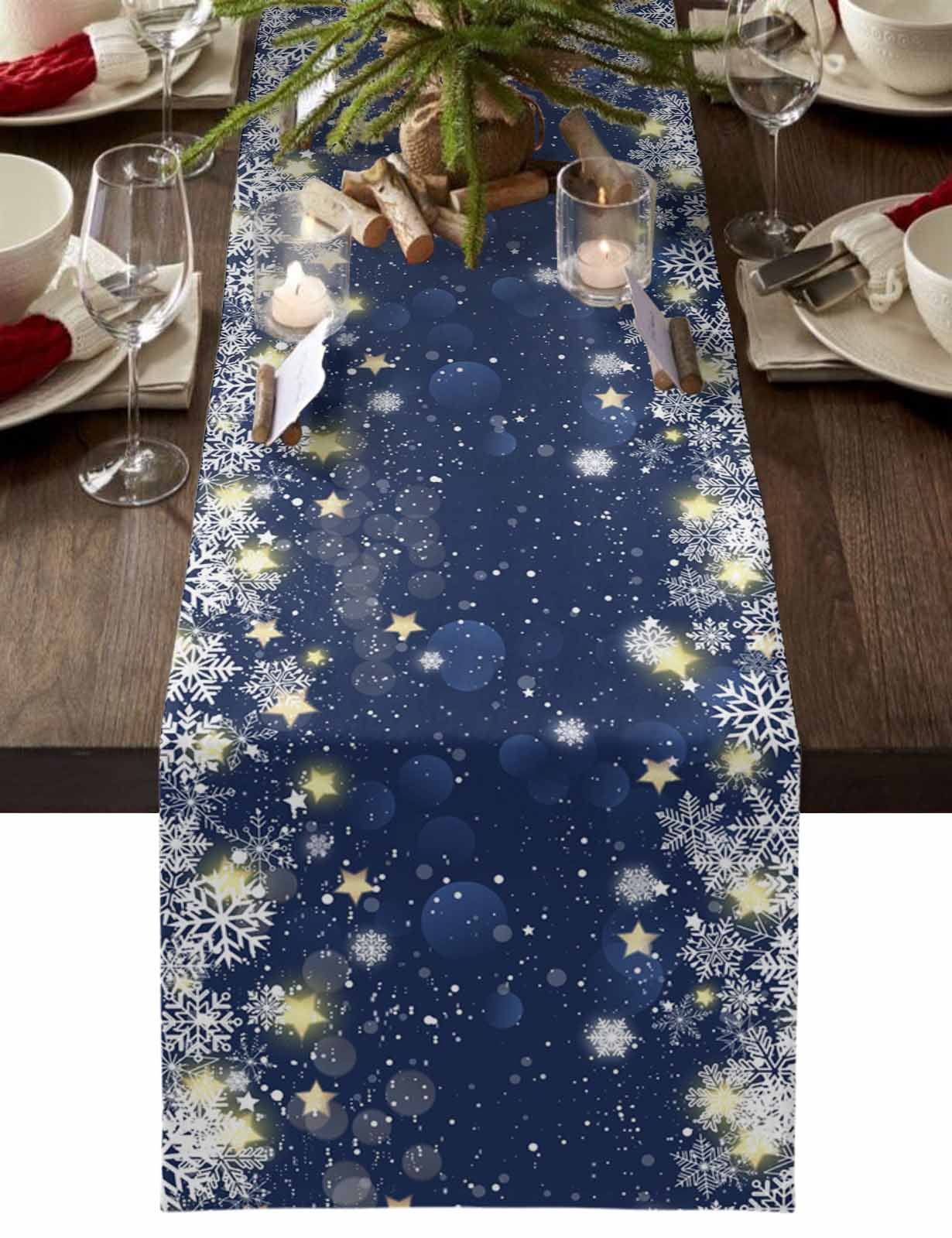 ERUNPONLY Navy Blue Snowflake Christmas Table Runner - 90 Inch Long ...