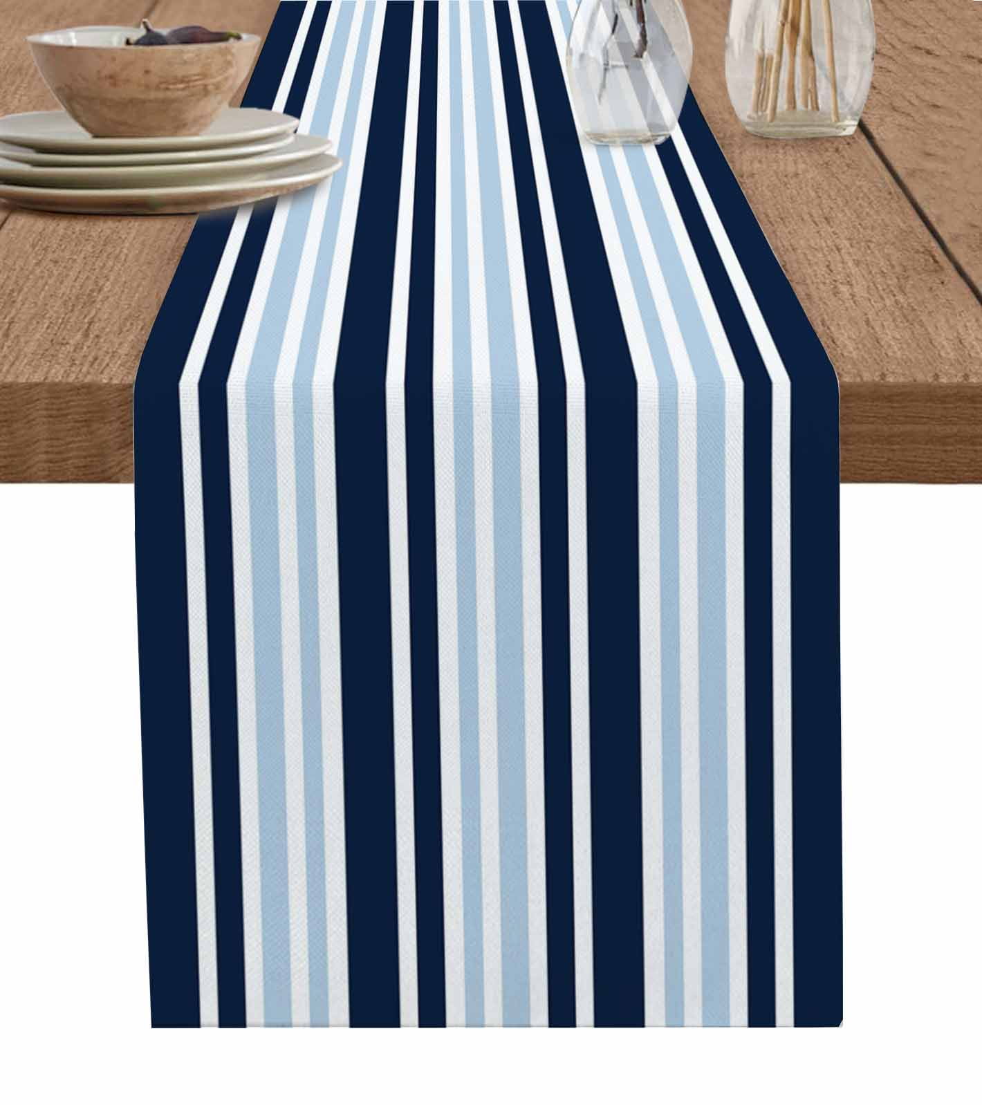 ERUNPONLY Navy Sky Blue Ombre Striped Table Runner - 72 Inch Long ...