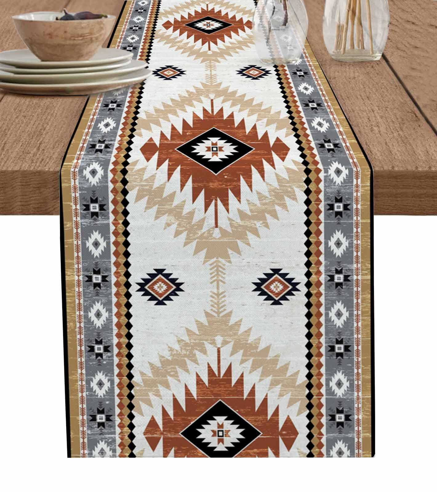 ERUNPONLY Orange Beige Boho Table Runner - 72 Inch Long Vintage Ethnic ...