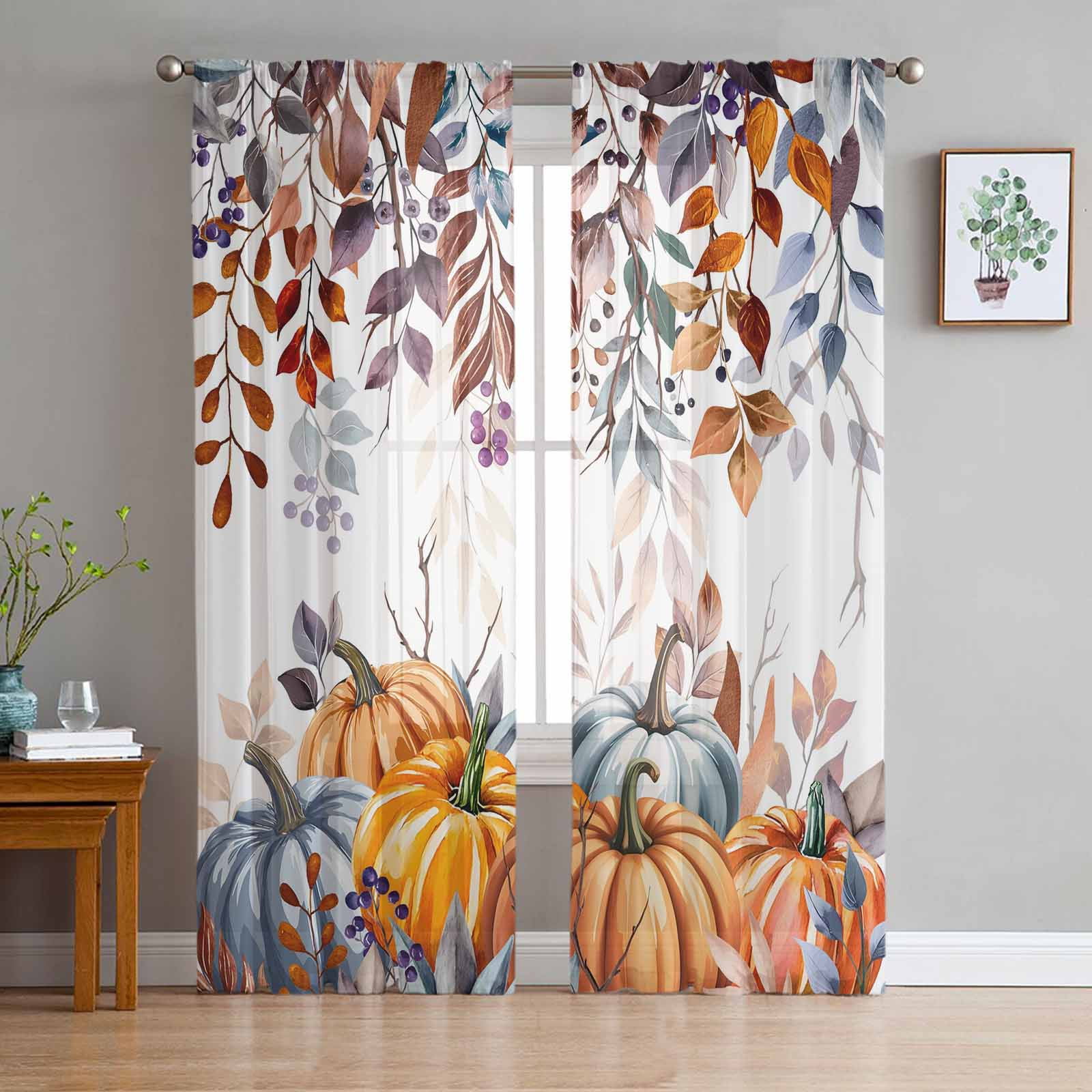 ERUNPONLY Orange Blue Fall Sheer Curtains 96 Inch Length 2 Panels Set ...