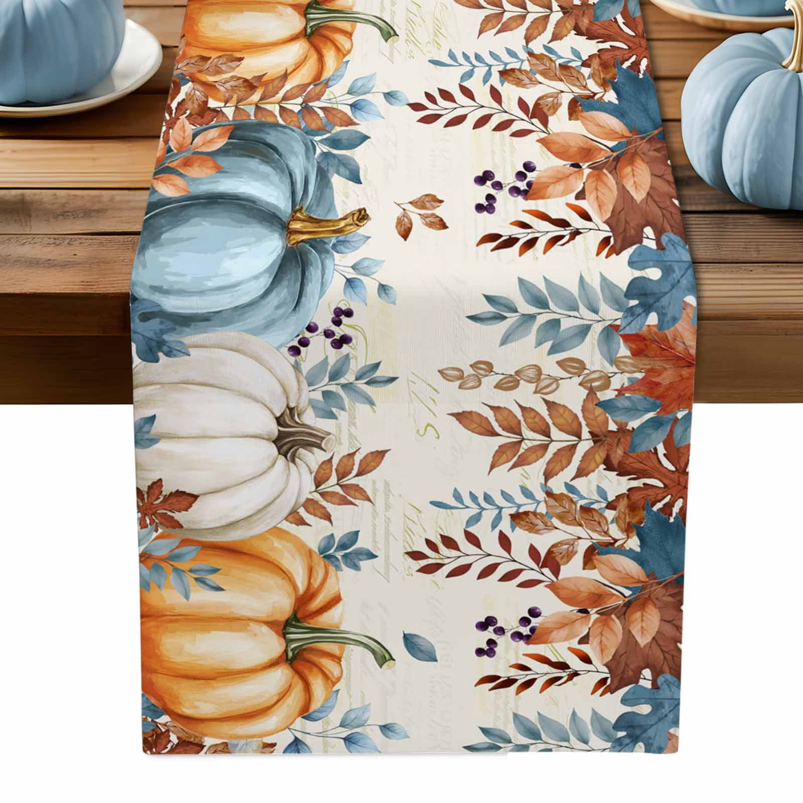 ERUNPONLY Orange Blue Fall Table Runner - 108 Inch Long Thanksgiving ...