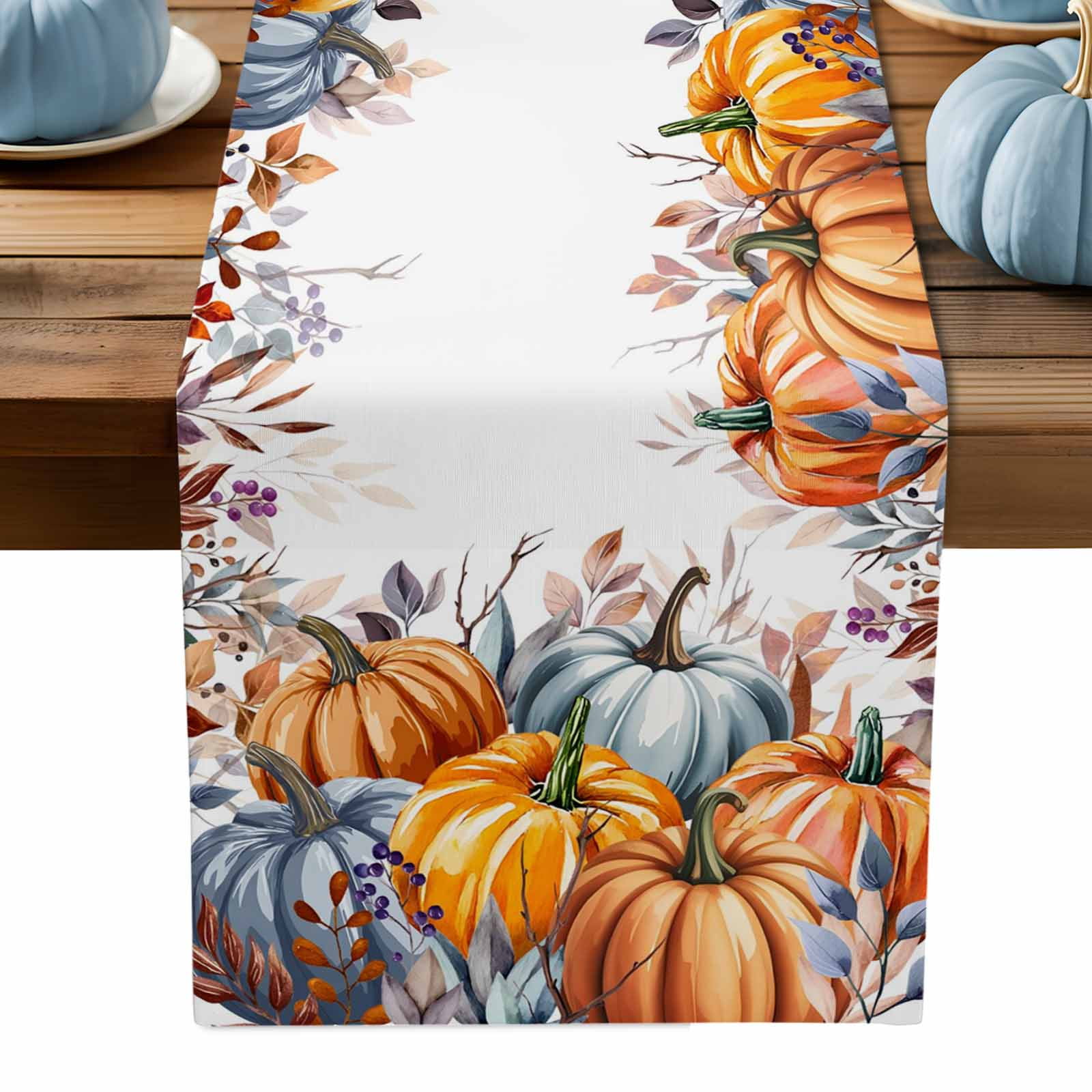 ERUNPONLY Orange Blue Fall Table Runner - 72 Inch Long Thanksgiving ...