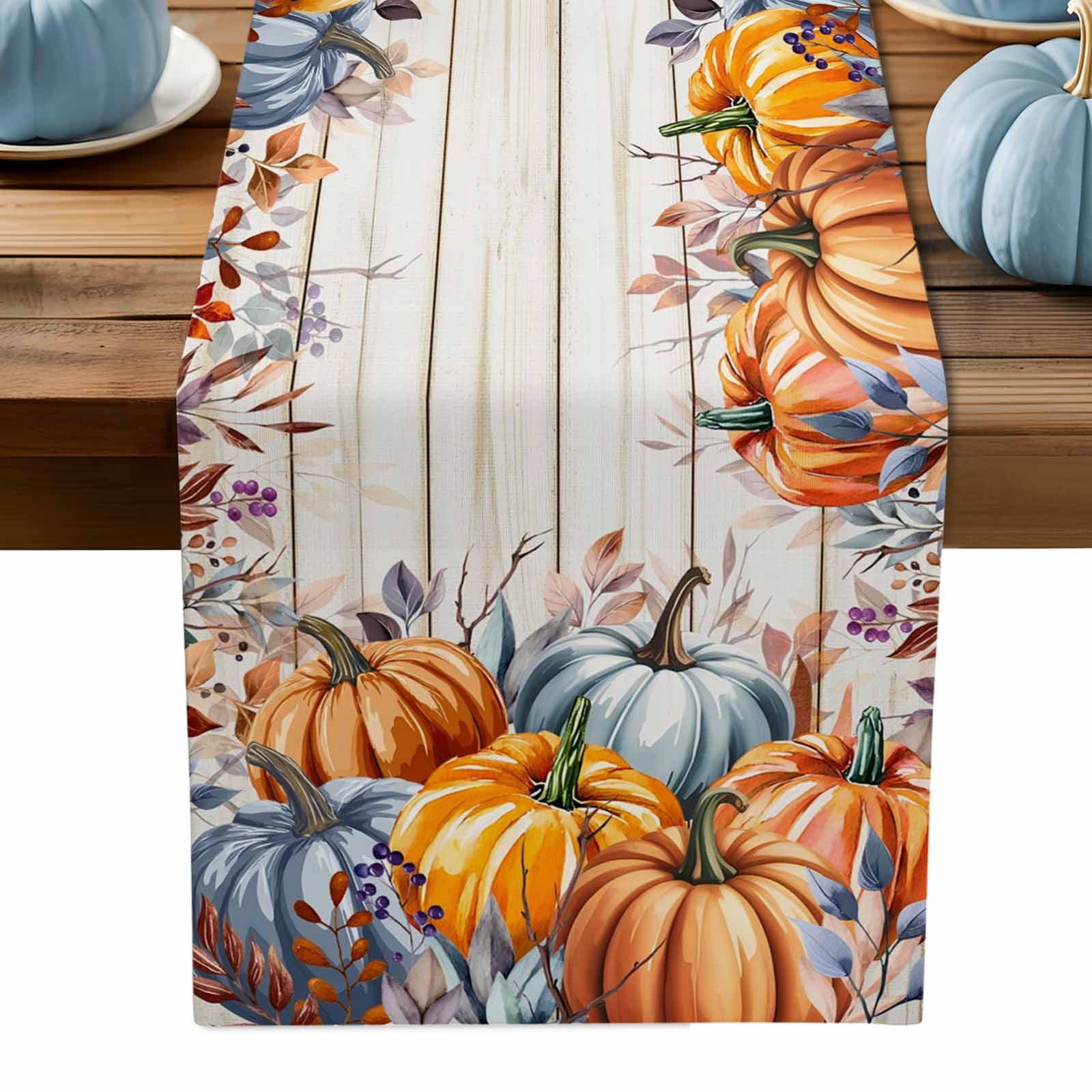 ERUNPONLY Orange Blue Fall Table Runner - 72 Inch Long Vintage ...